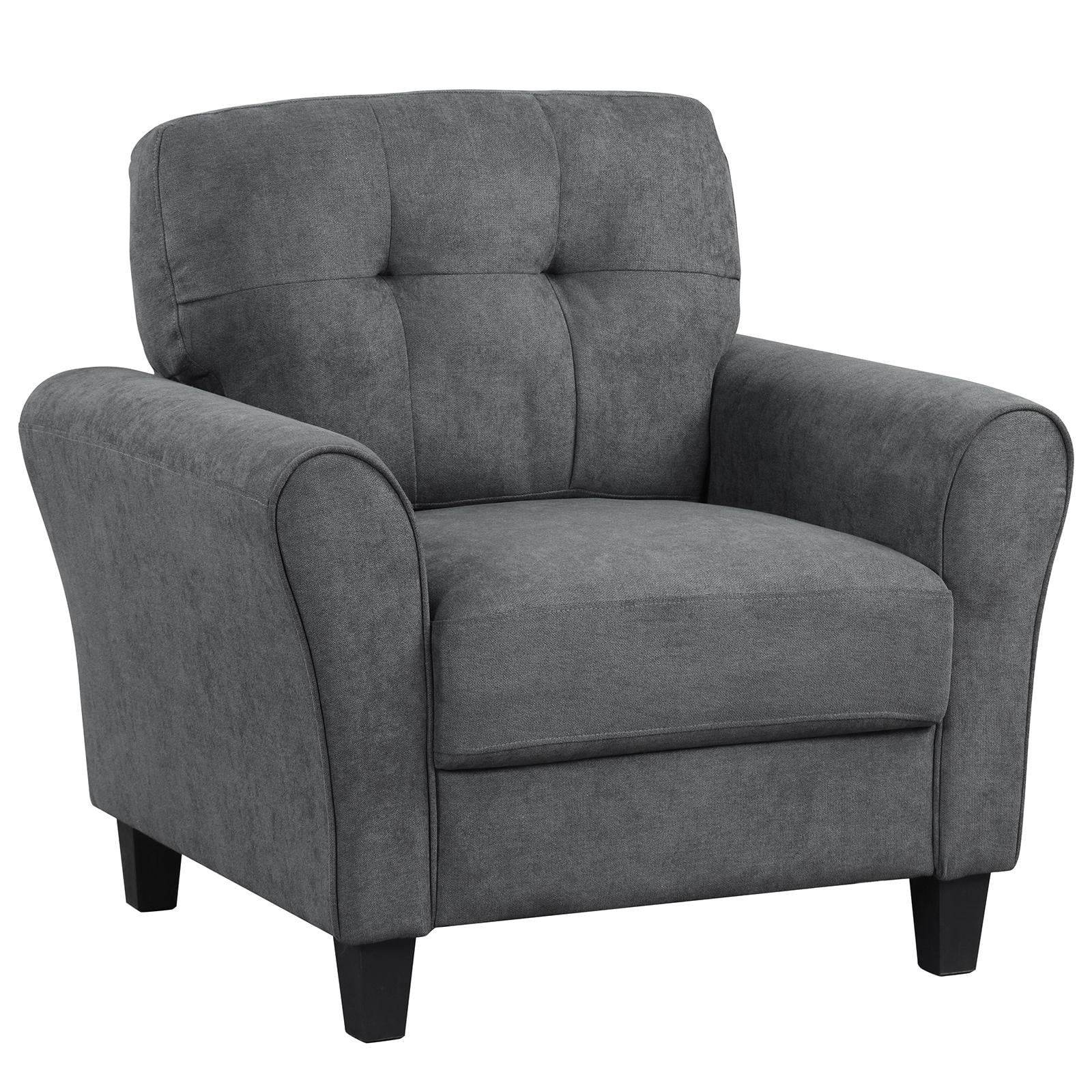 Giantex Modern Mid-Century Accent Chair, Linen Chair w/Tufted Back ...