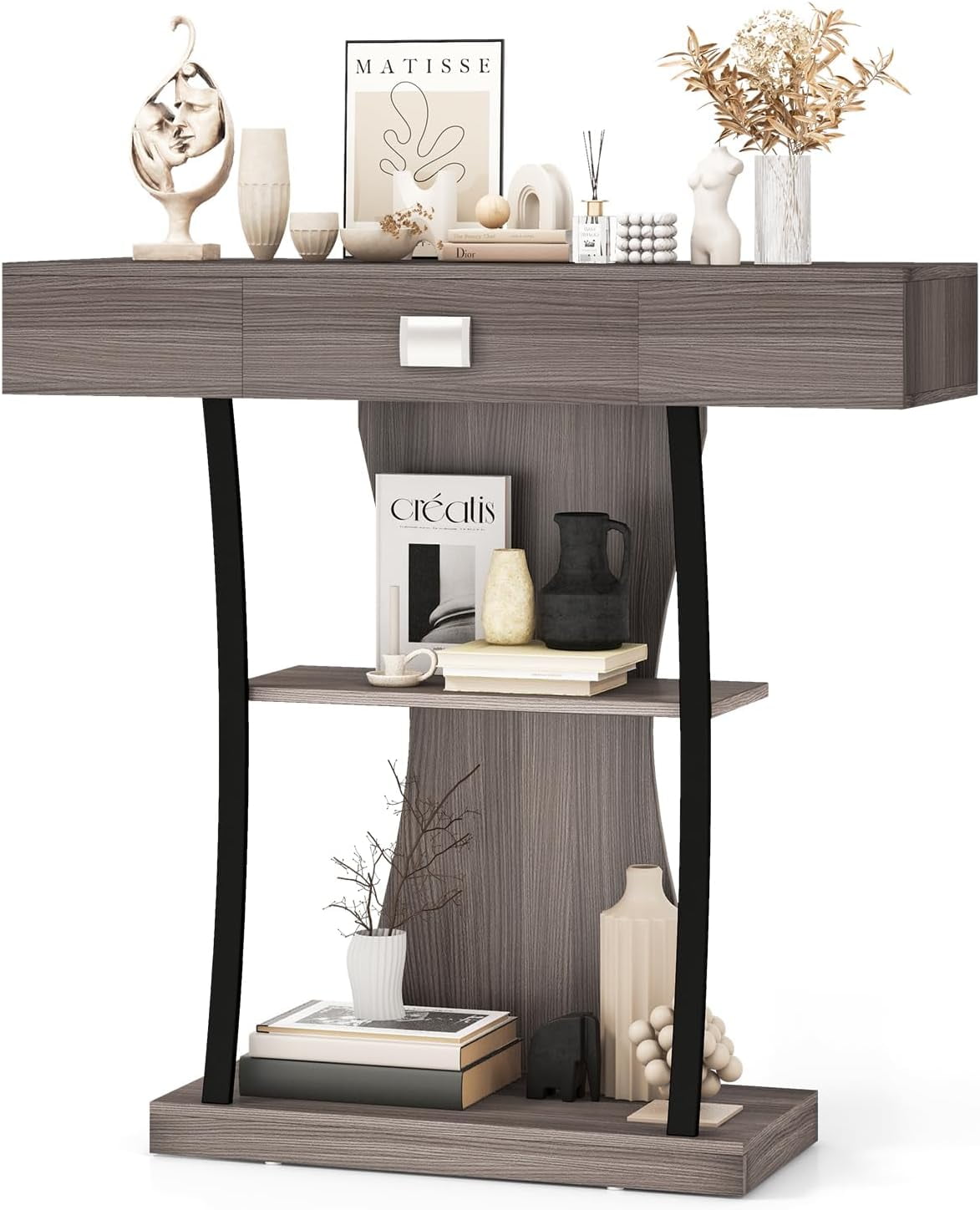 Giantex Narrow Console Table T-Shaped - Behind Couch Table with Drawer ...