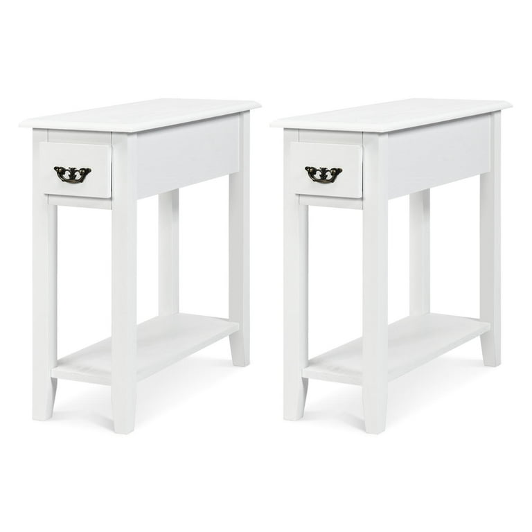Giantex Narrow End Table Slim Side Table w Drawer ightstand Bedside Table for Small Spaces 2 White