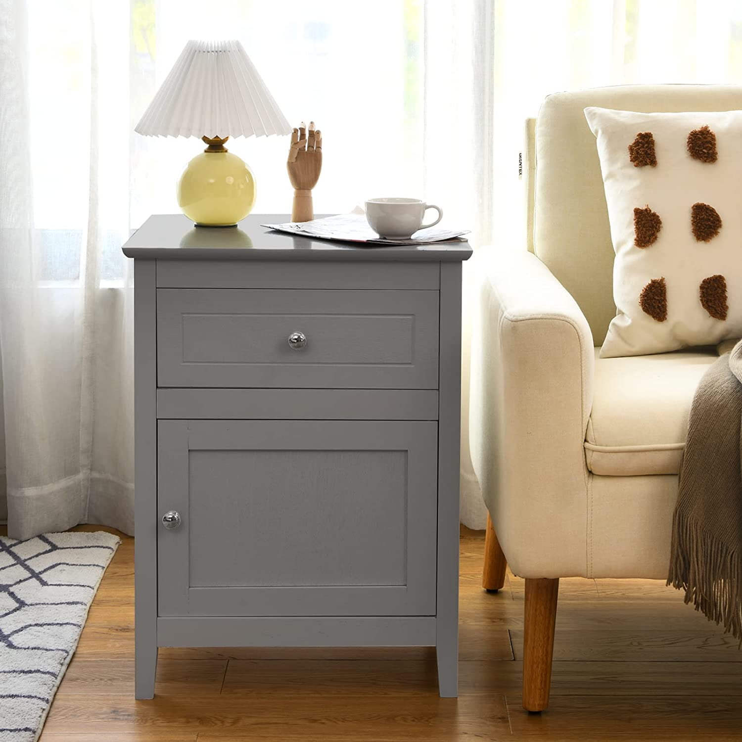 Giantex Nightstand Set of 2, Wooden Bedside Tables with Drawer and ...