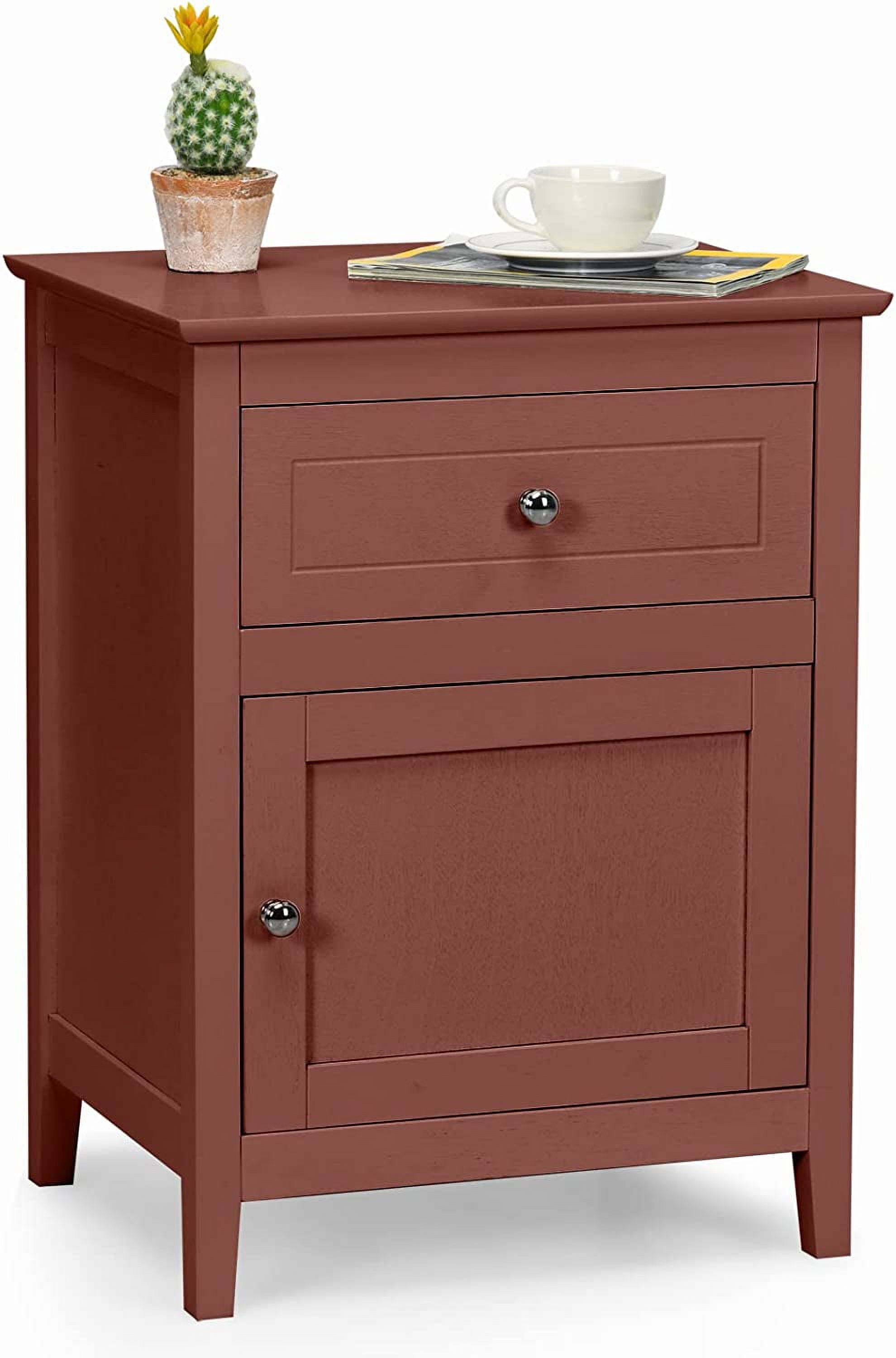 Giantex Nightstand, Wooden Bedside Table with Drawer and Storage ...