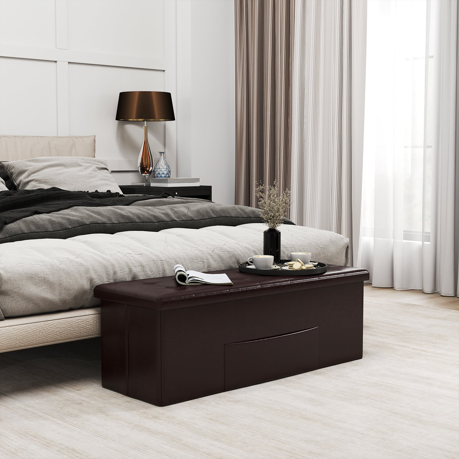 Giantex 45'' Faux Leather Ottoman Storage Bench, 165L Oversized Folding ...