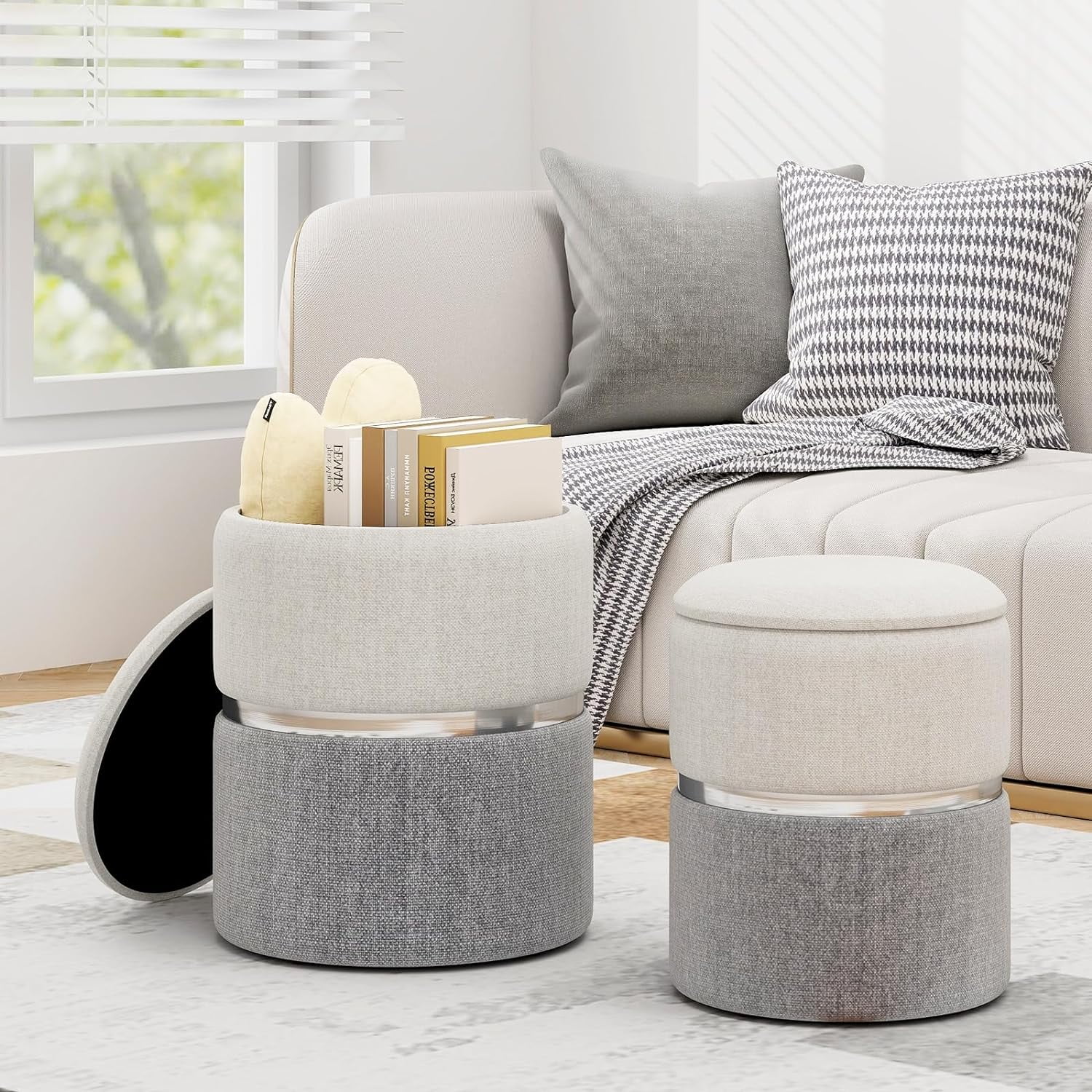 Giantex Ottoman with Storage - Set of 2 Storage Ottomans, 1 Large & 1 ...