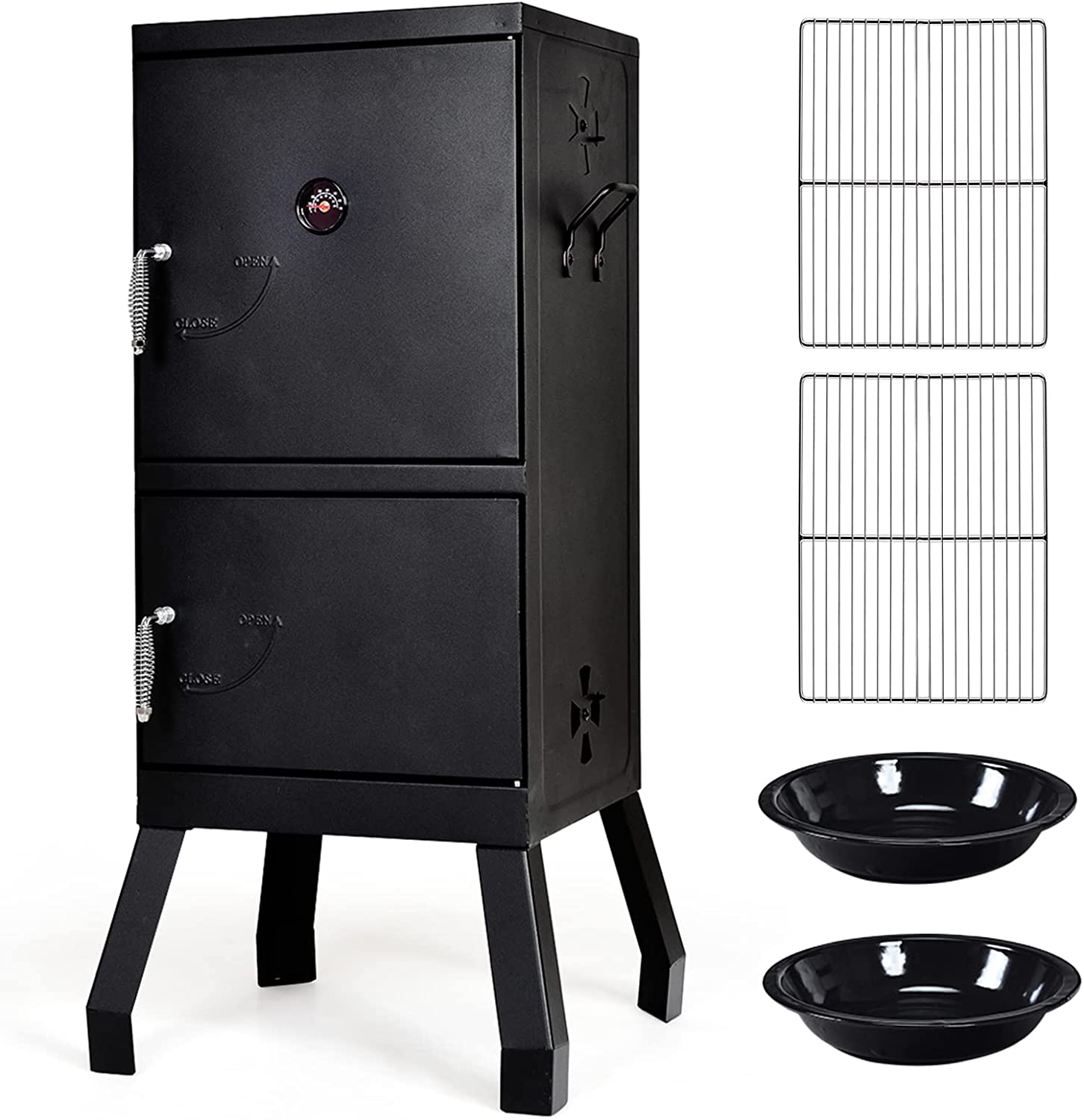 Giantex Outdoor Smoker with Double Doors, 2 Detachable Grill Netting ...