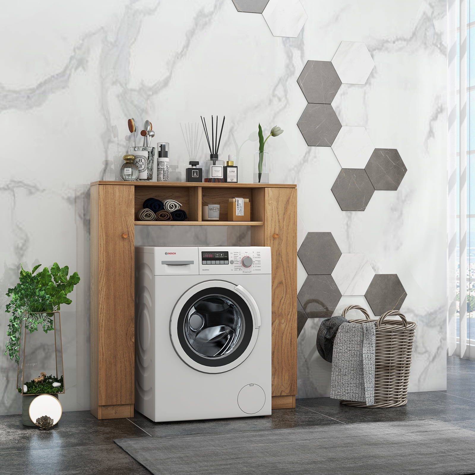 Giantex Over The Toilet Storage Cabinet w/Double Doors, Bathroom Space ...