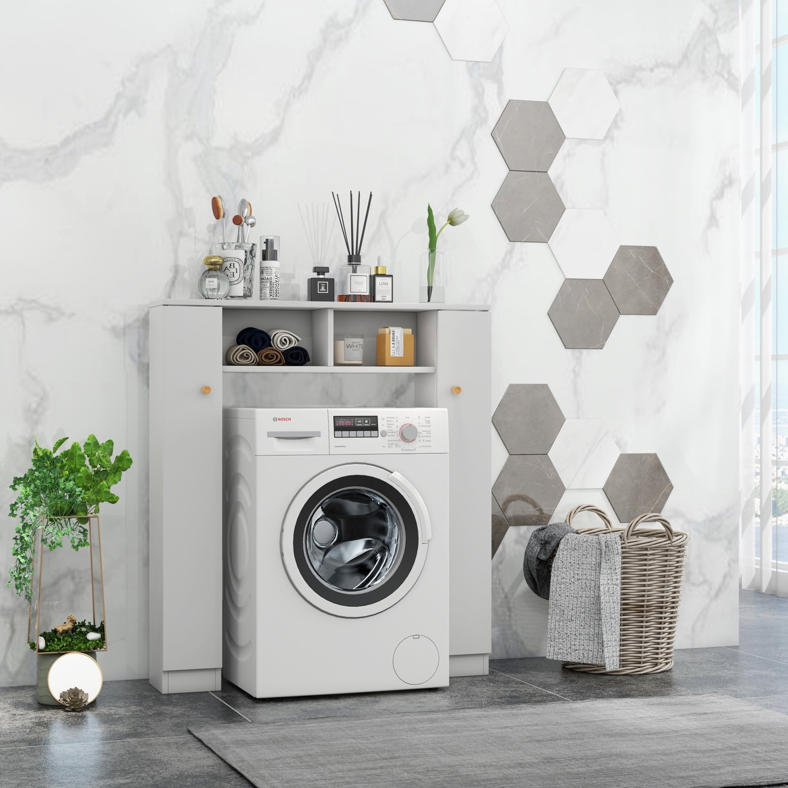 Giantex Over The Toilet Storage Cabinet w/Double Doors, Bathroom Space ...