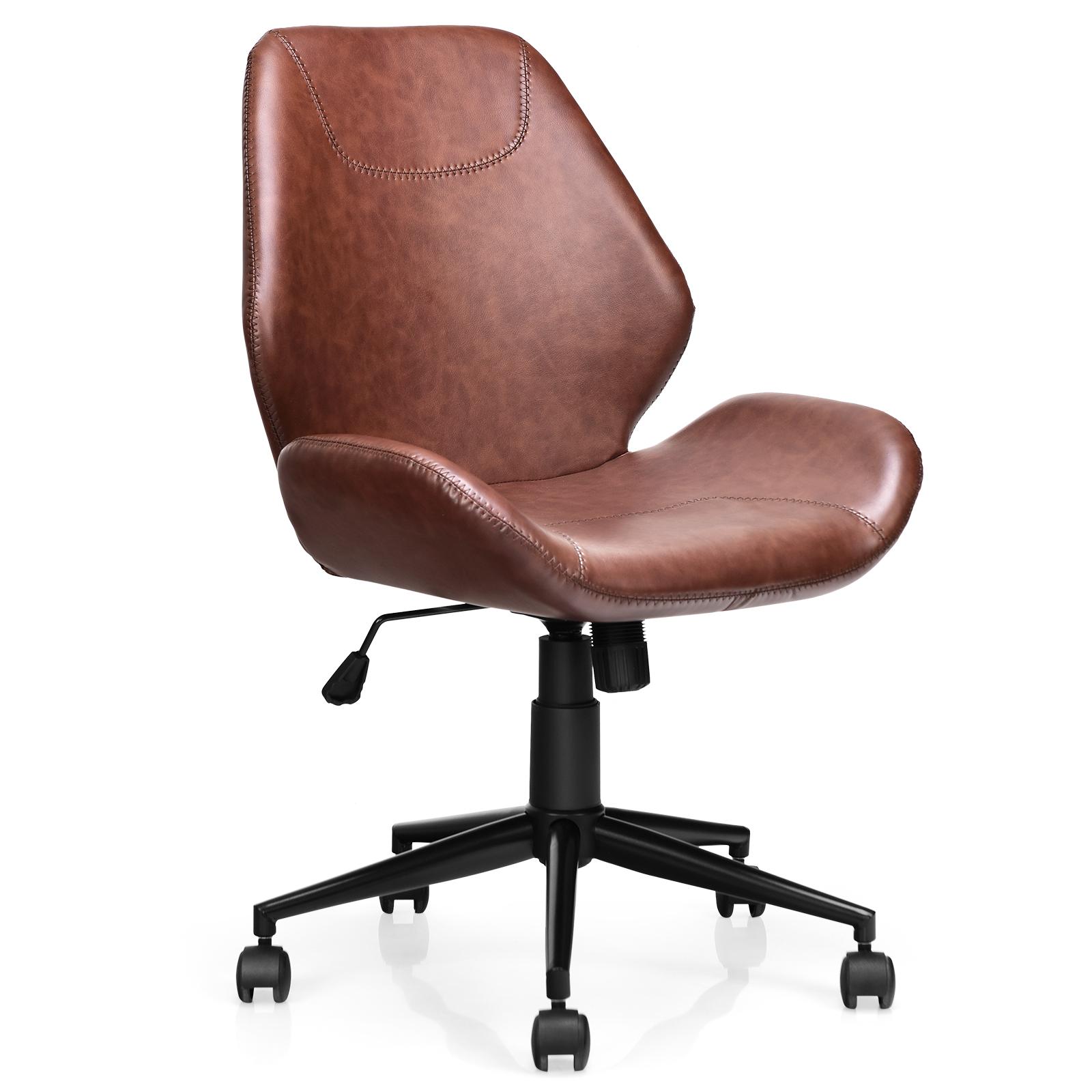 Giantex PU Leather Office Chair, Armless Computer Desk Chair w/Rocking ...