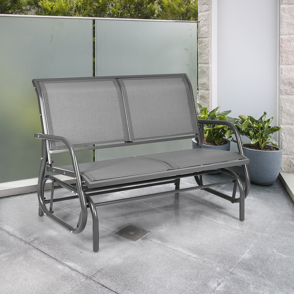 Giantex Outdoor Metal Double Rocking Garden Porch Furniture - Powder ...