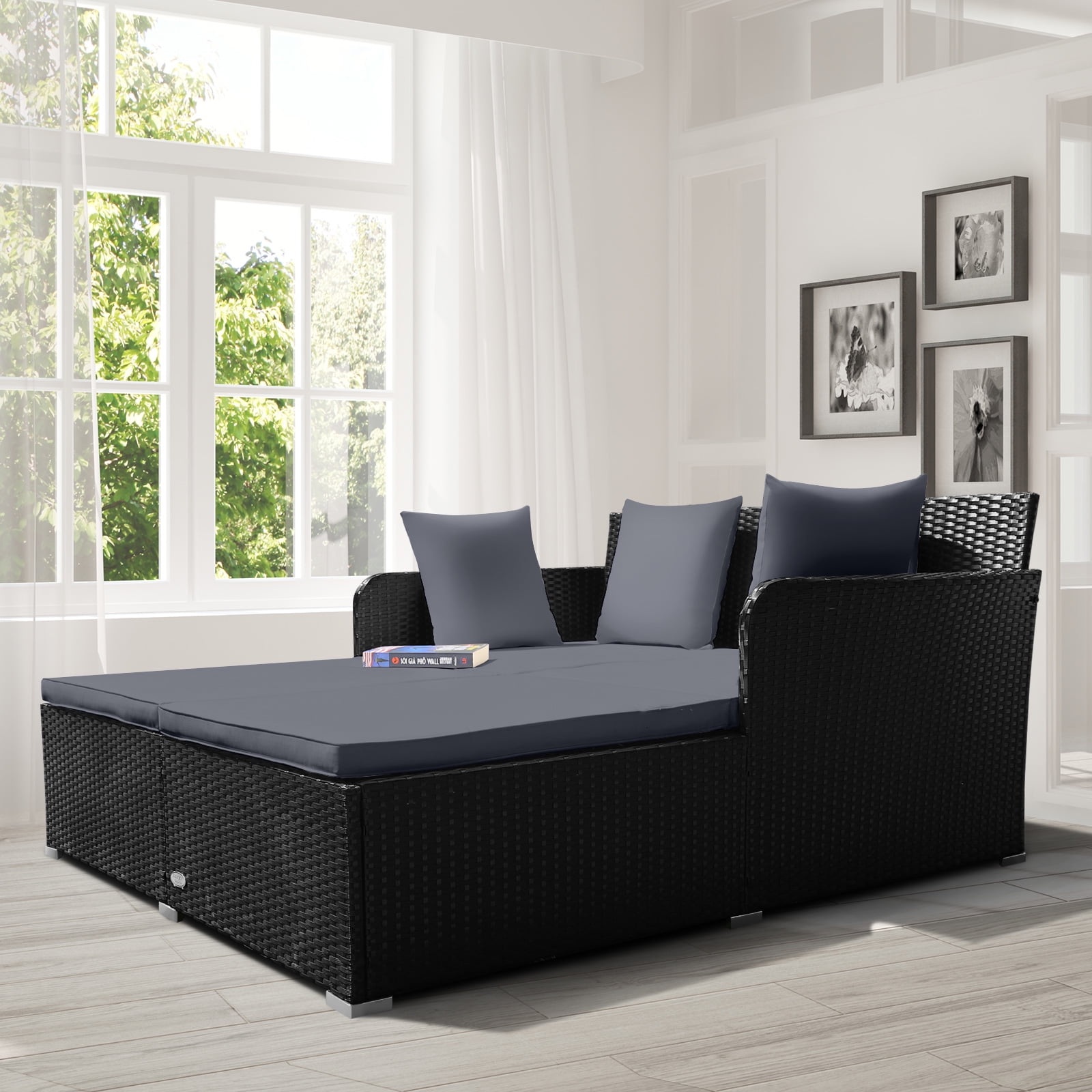Giantex Outdoor Rattan Daybed, Patio Loveseat Sofa Set, Wicker ...