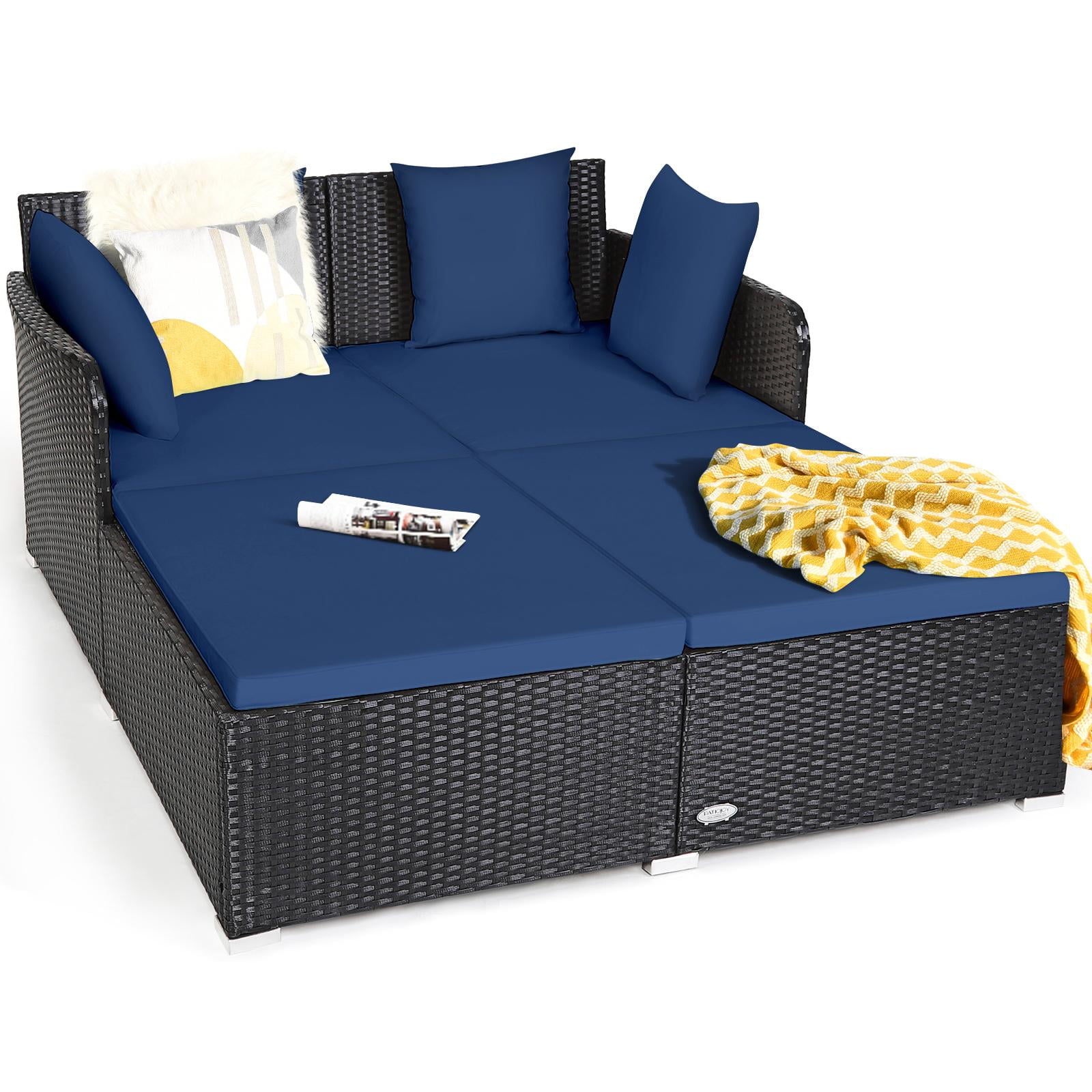 Giantex Outdoor Rattan Daybed - Patio Loveseat Sofa Set, Wicker ...