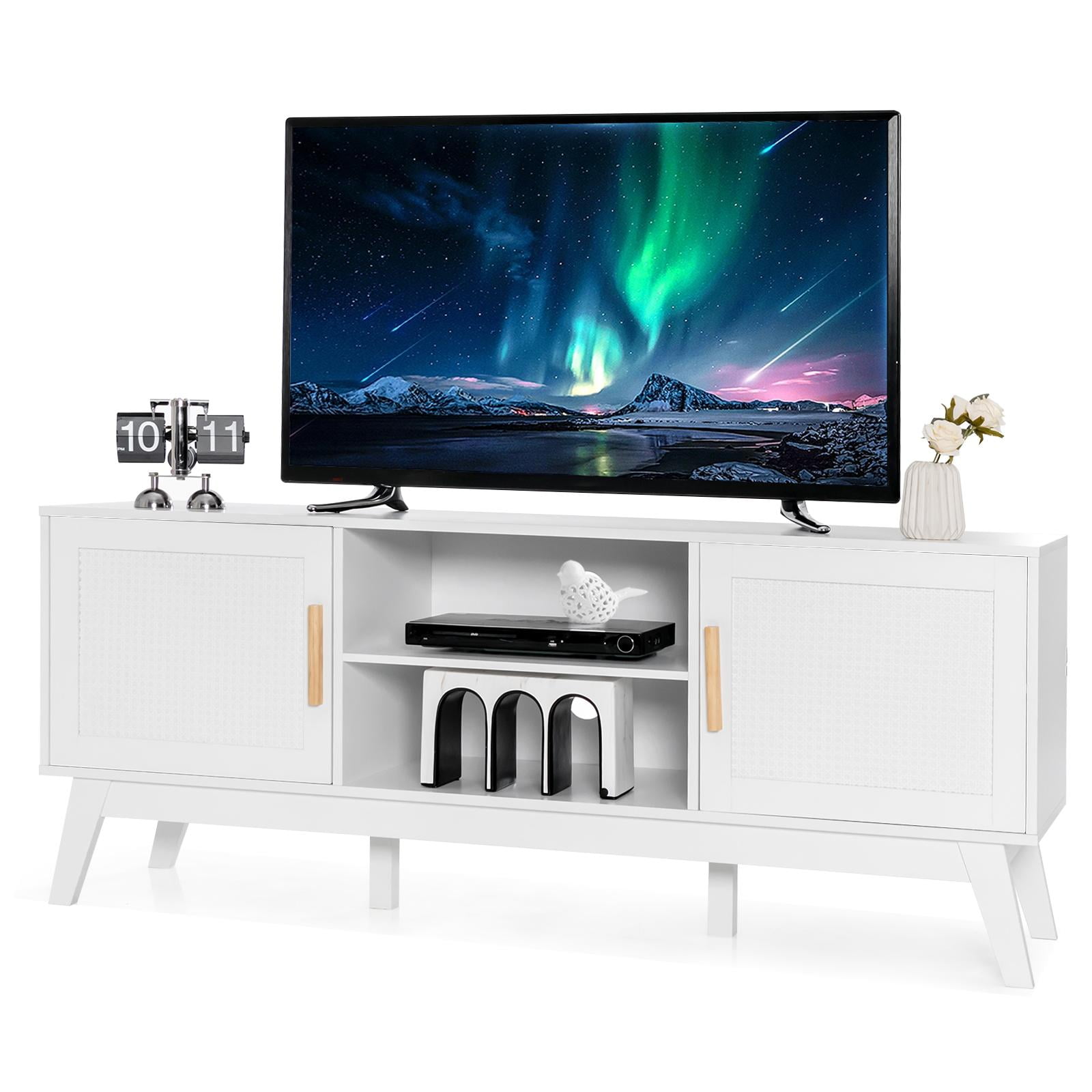 Giantex Rattan TV Stand, Entertainment Center w/Storage Cabinet ...
