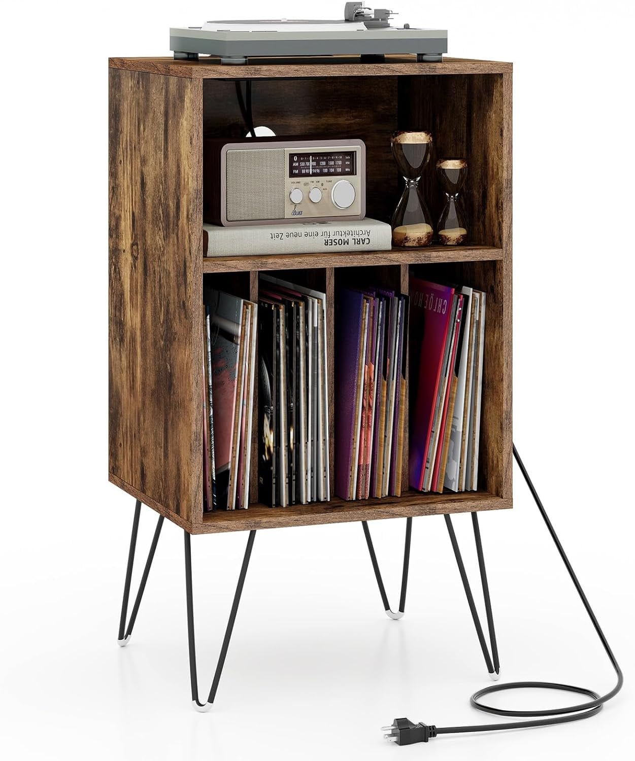 Giantex Record Player Stand with Charging Station, Turntable Cabinet ...