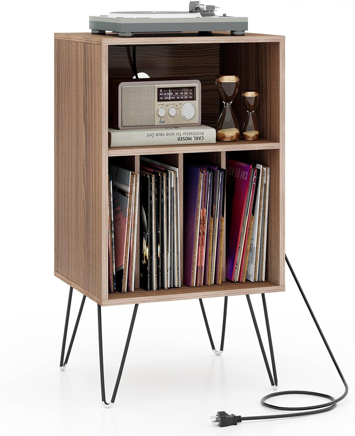Giantex Record Player Stand With Charging Station, Turntable Cabinet ...