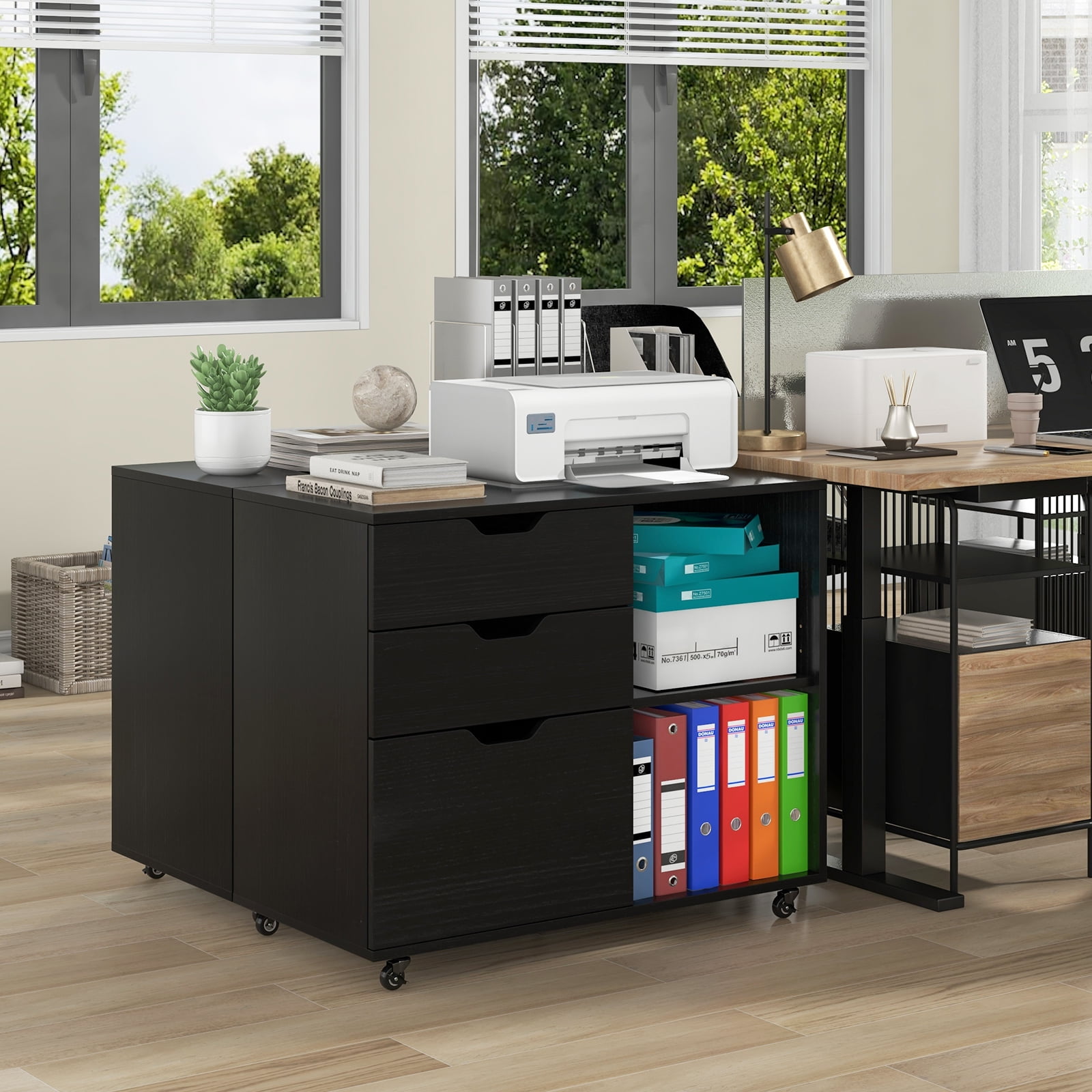 Giantex Rolling File Cabinet, Lateral Filing Cabinet w/Open Storage ...