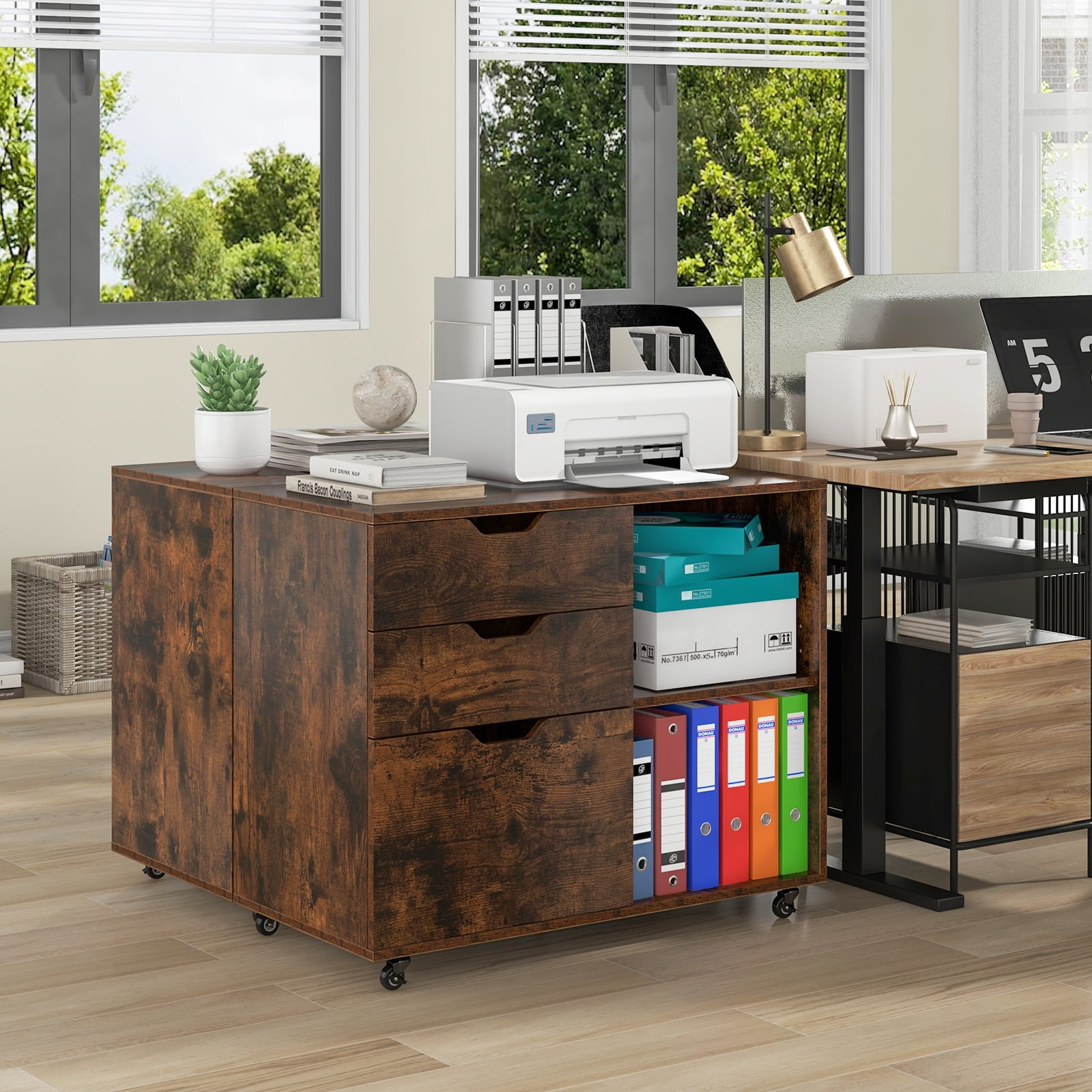 Giantex Rolling File Cabinet, Lateral Filing Cabinet w/Open Storage ...
