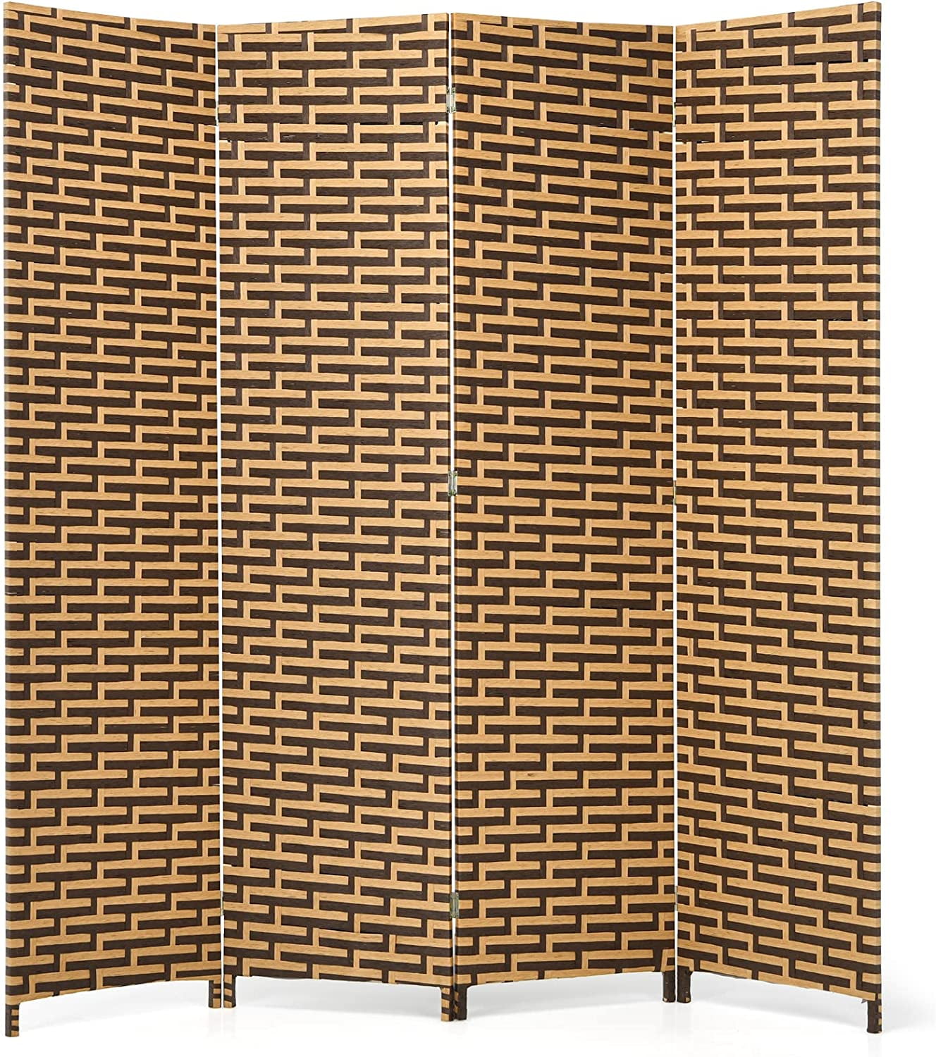 Giantex Room Divider, 6 Ft 4 Panel Handmade Rattan Room Divider, Wood ...