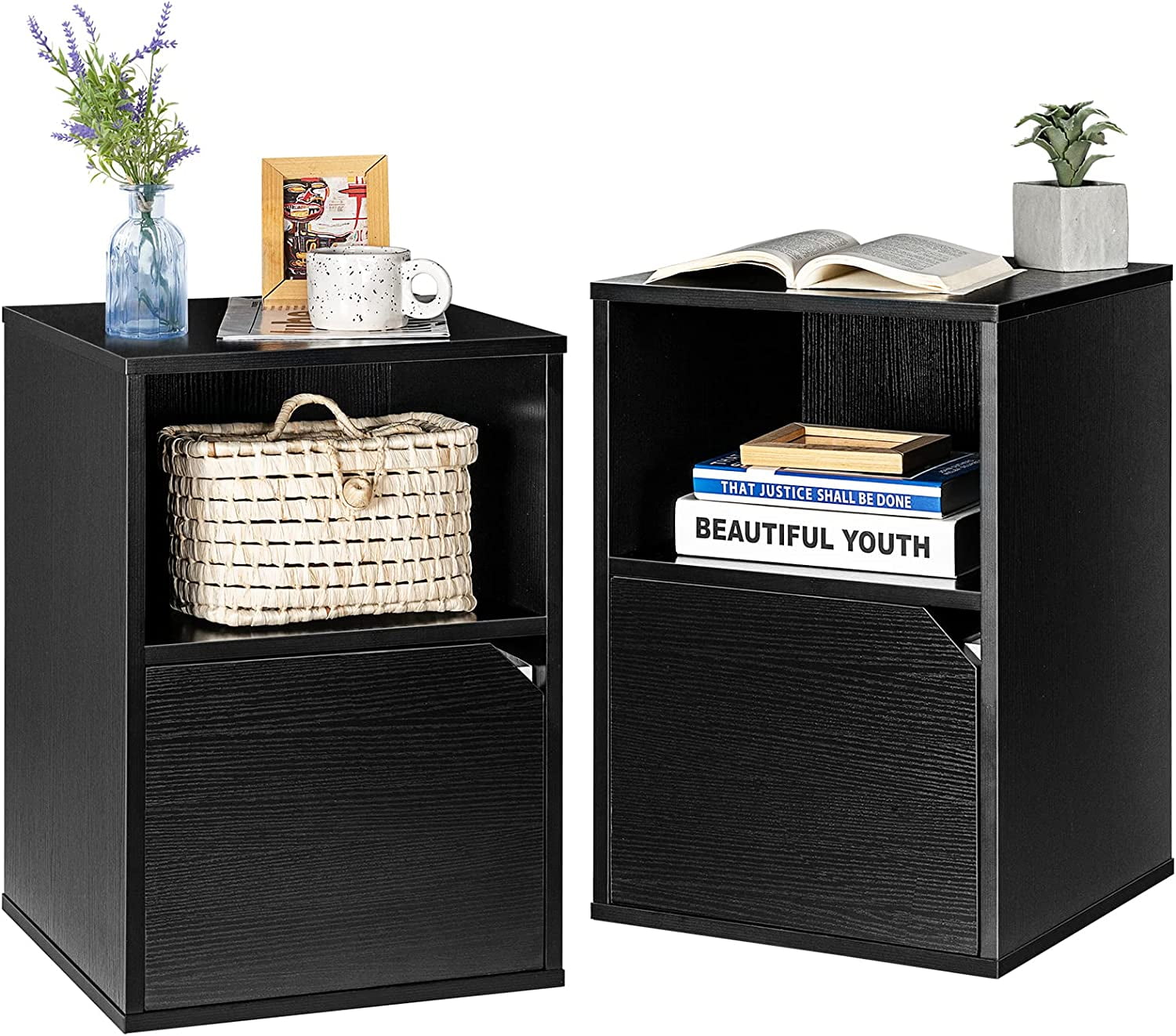 Giantex Set of 2 Nightstands, End Table Bedside Table w/Storage Cabinet ...