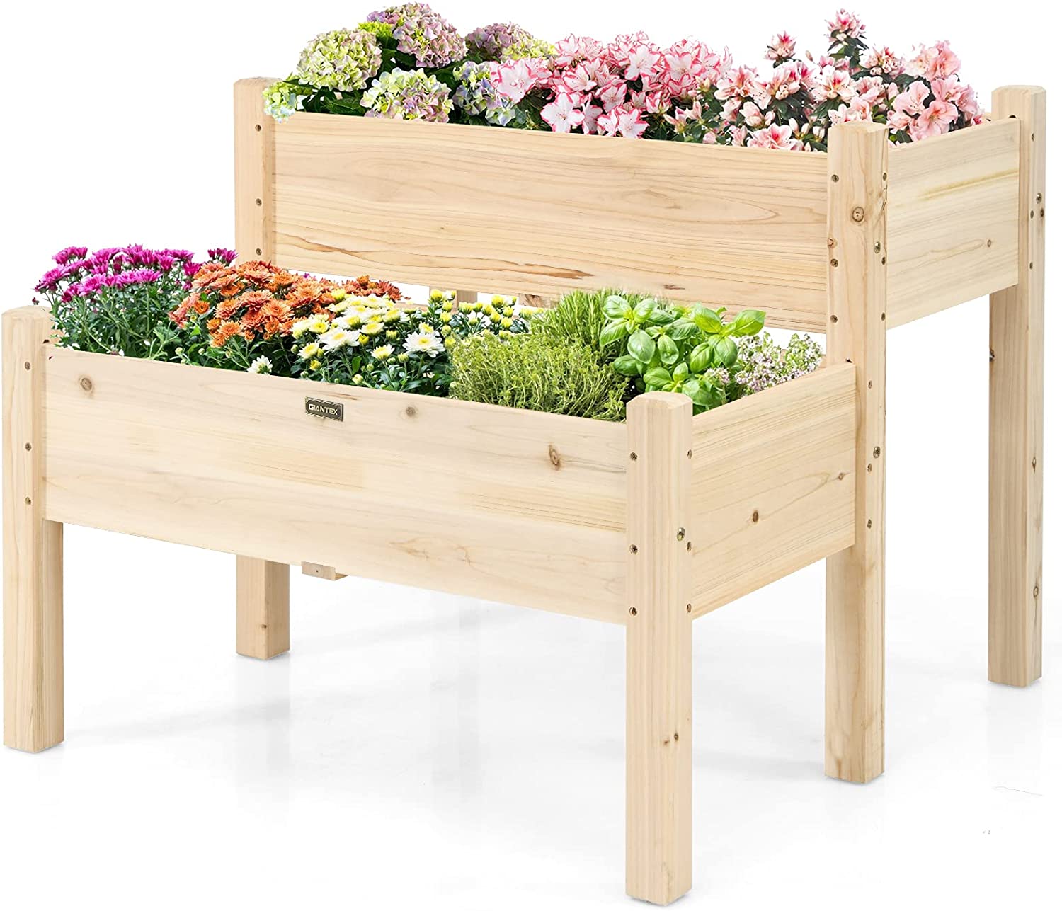 Giantex Set of 2 Raised Garden Bed, Elevated Wood Planter Box, Raised ...
