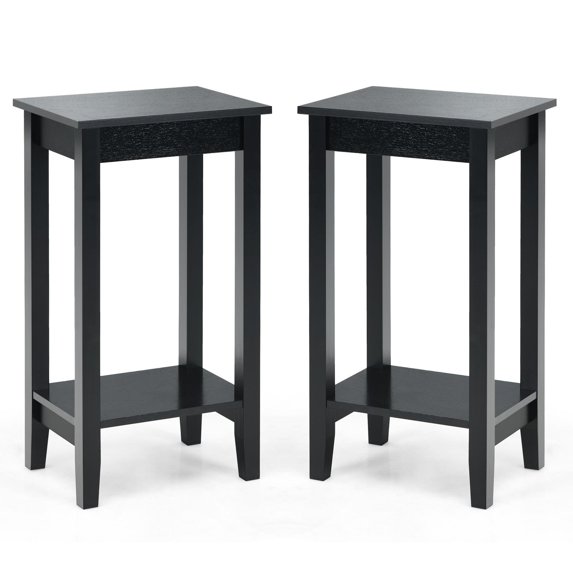 Giantex 2-Tier Tall Nightstand Set, Bedside Furniture with Wooden Legs ...