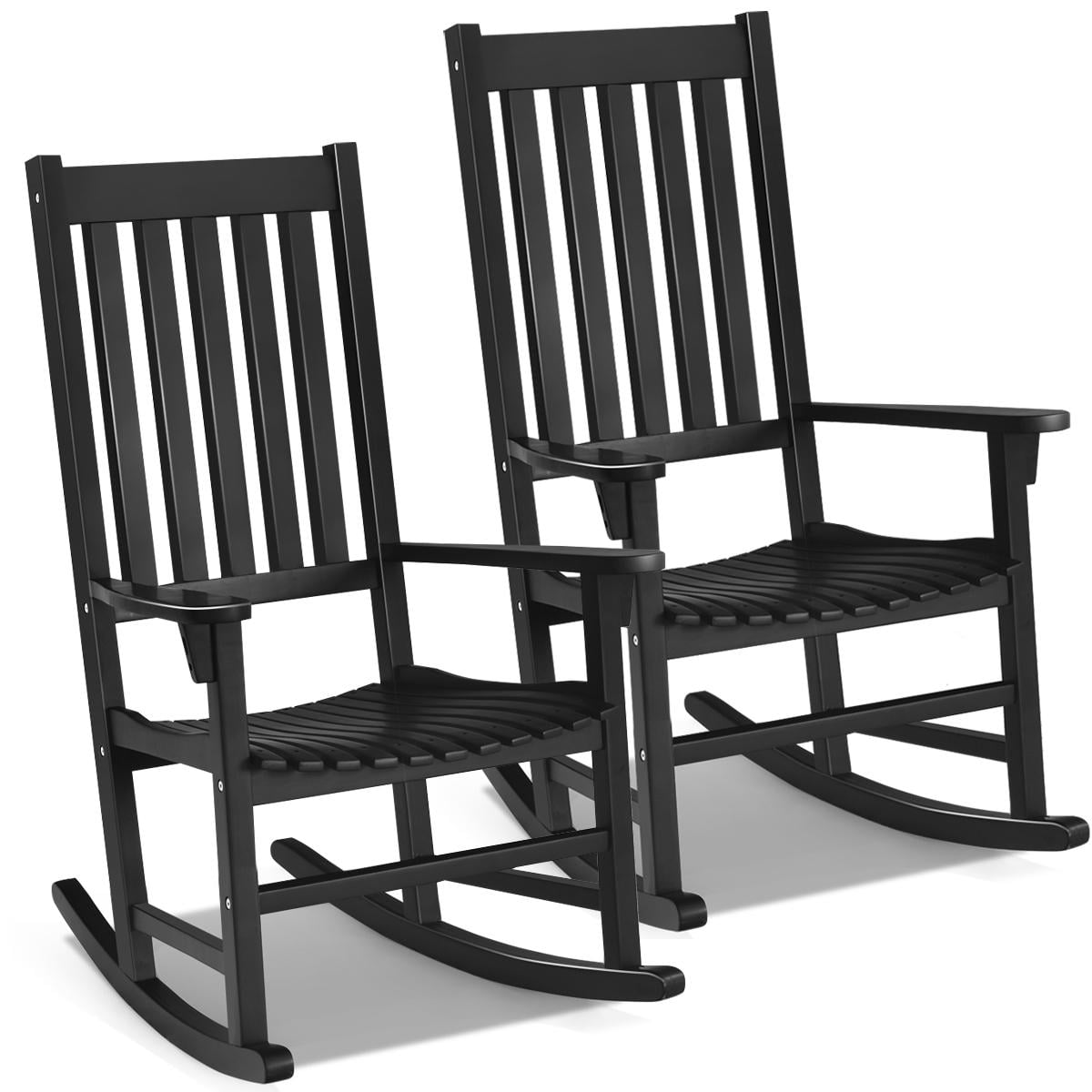 Giantex Set of 2 Wooden Rocking Chair, Slatted High Back Wood Rocker ...