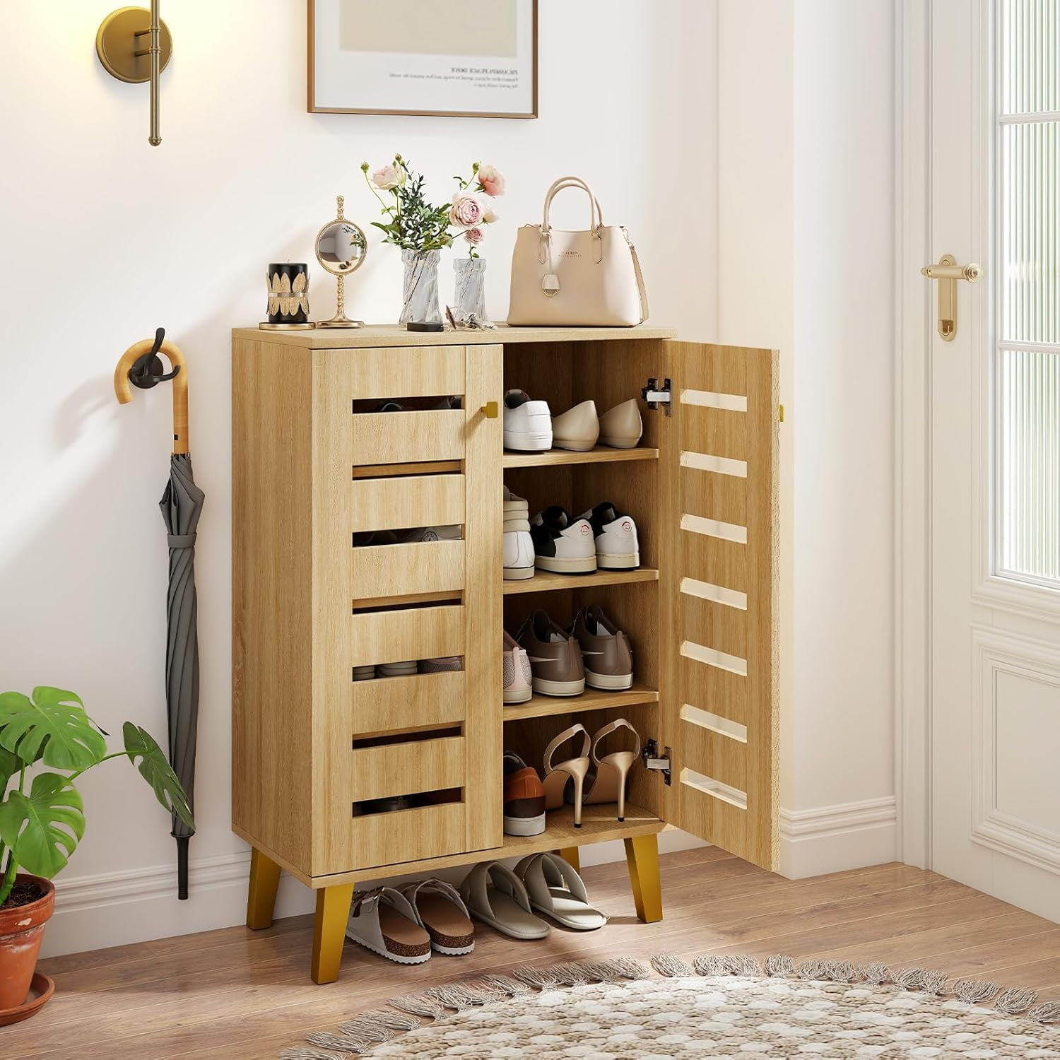 Giantex Shoe Cabinet with Doors, 4-Tier Freestanding Shoe Rack Cabinet ...