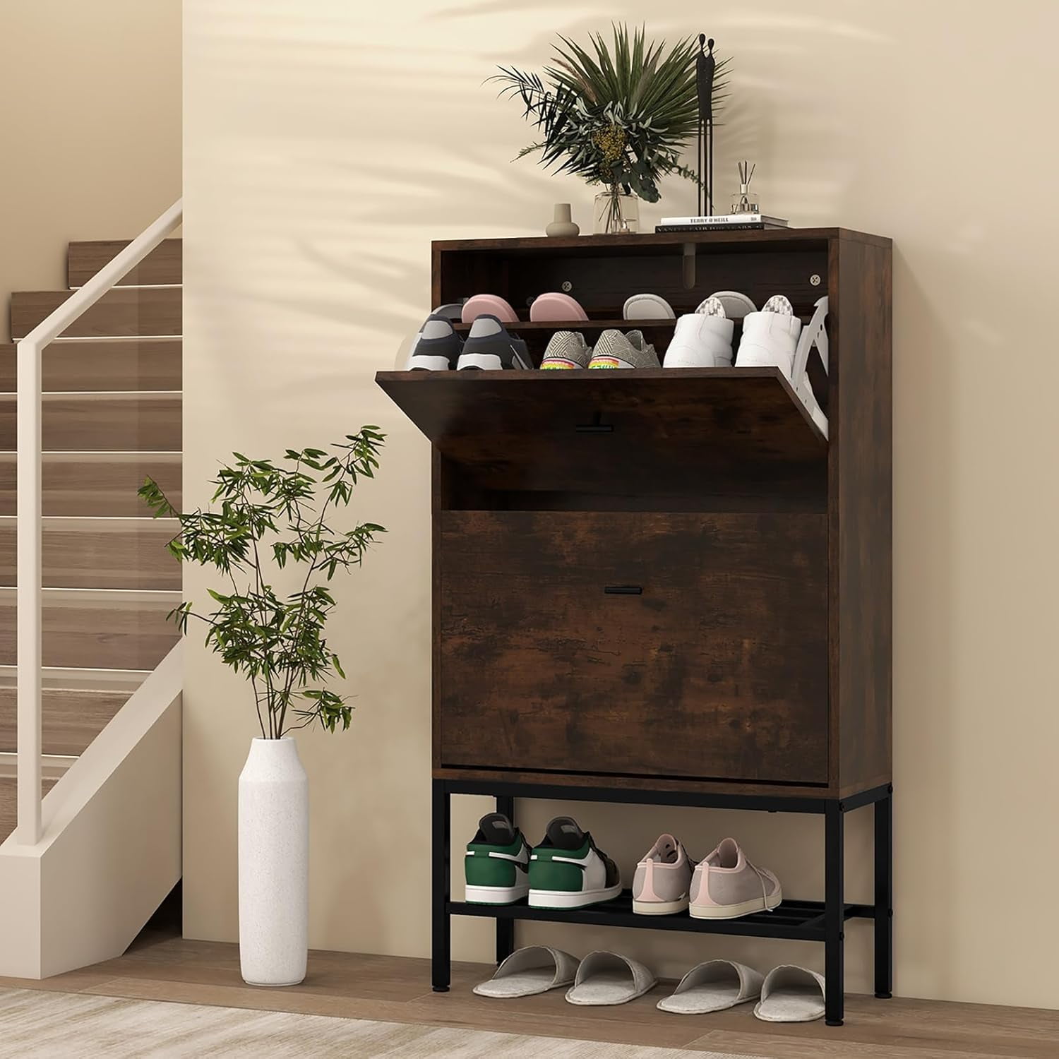 Giantex Shoe Storage Cabinet - Hidden Shoe Organizer with 2 Flip ...