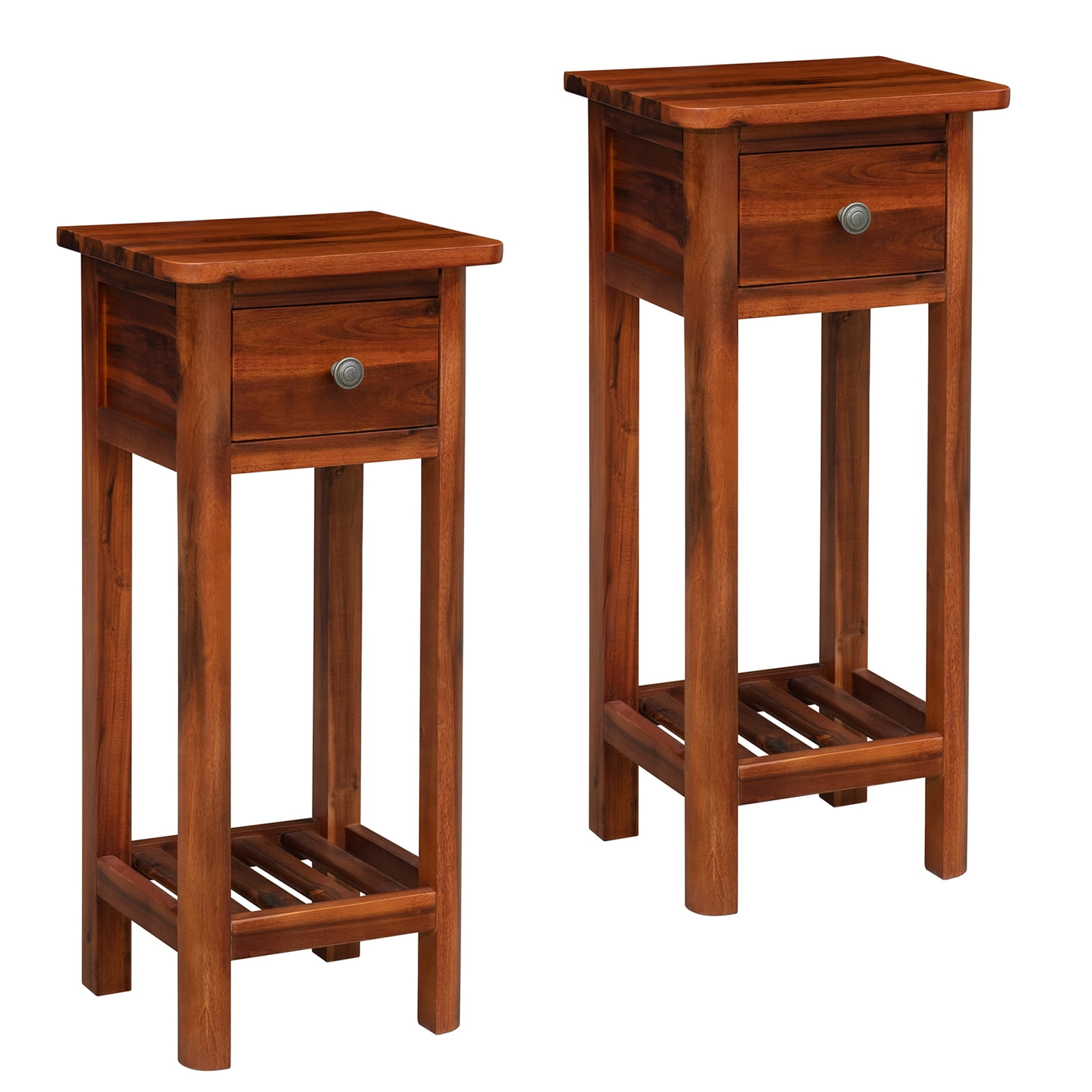 Giantex Sofa Side End Table, Acacia Wood 2-Tier Slim Side Table w ...