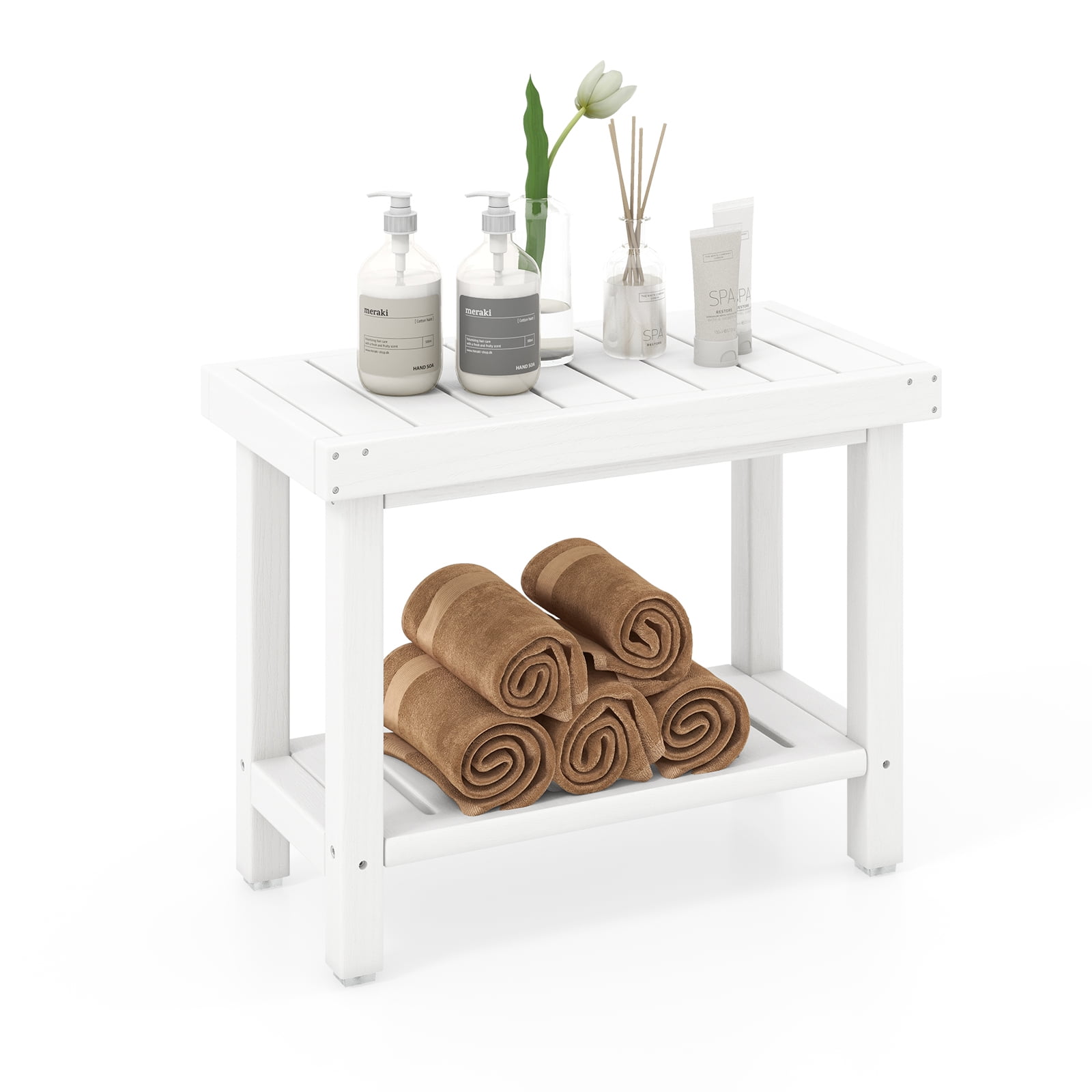 Giantex Spa Bath Stool, Shower Bench w/Non-Slip Foot Pads & Storage ...