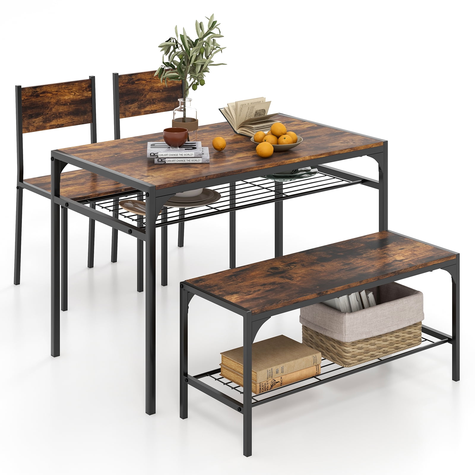 Giantex Space-saving Dining Table Set for 4, Industrial Rectangular ...