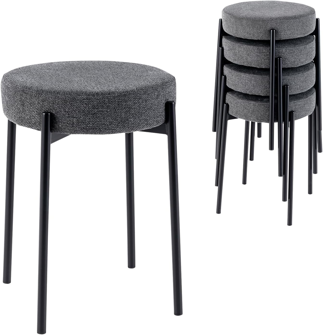 Giantex Stackable Stools Set of 4, Upholstered 20" Kitchen Stools w ...