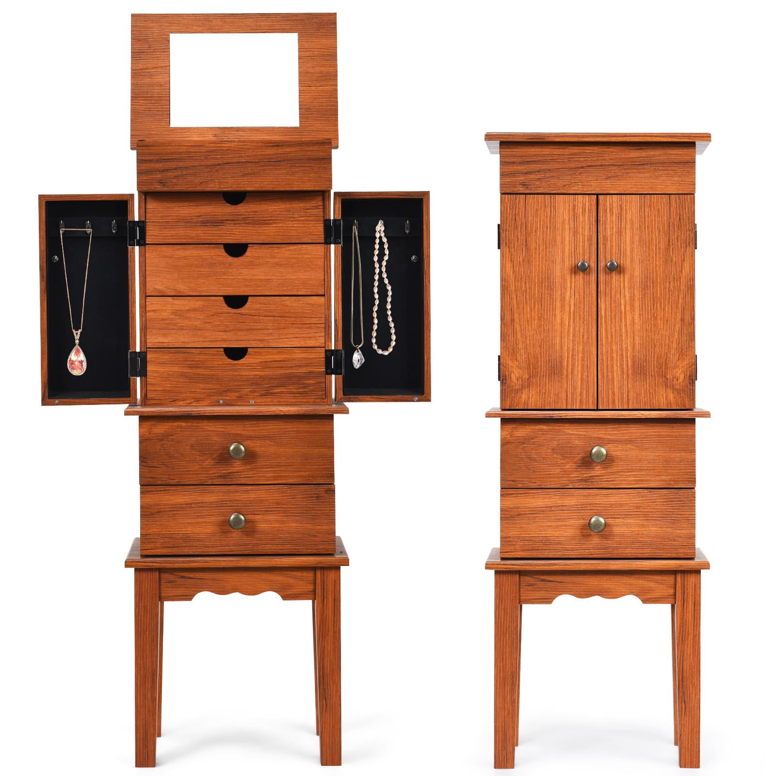 Giantex Solid Wood Free Standing Jewelry Armoire Cabinet with Mirror ...