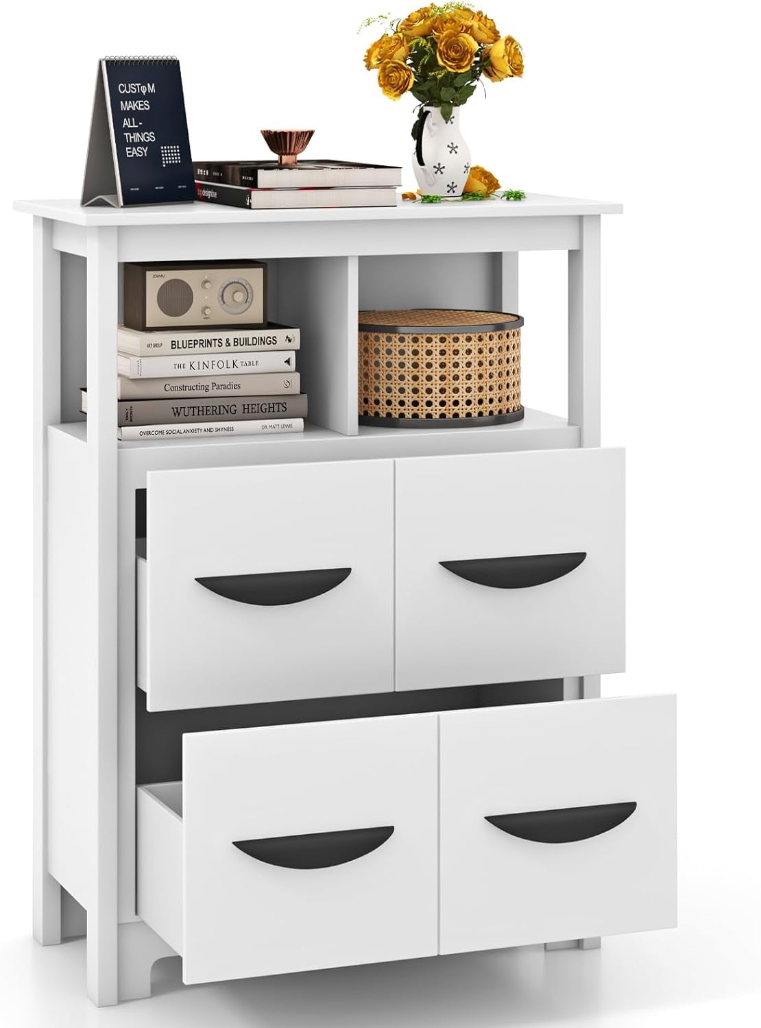 Giantex Storage Cabinet with Large Drawers, Open Storage Compartments ...
