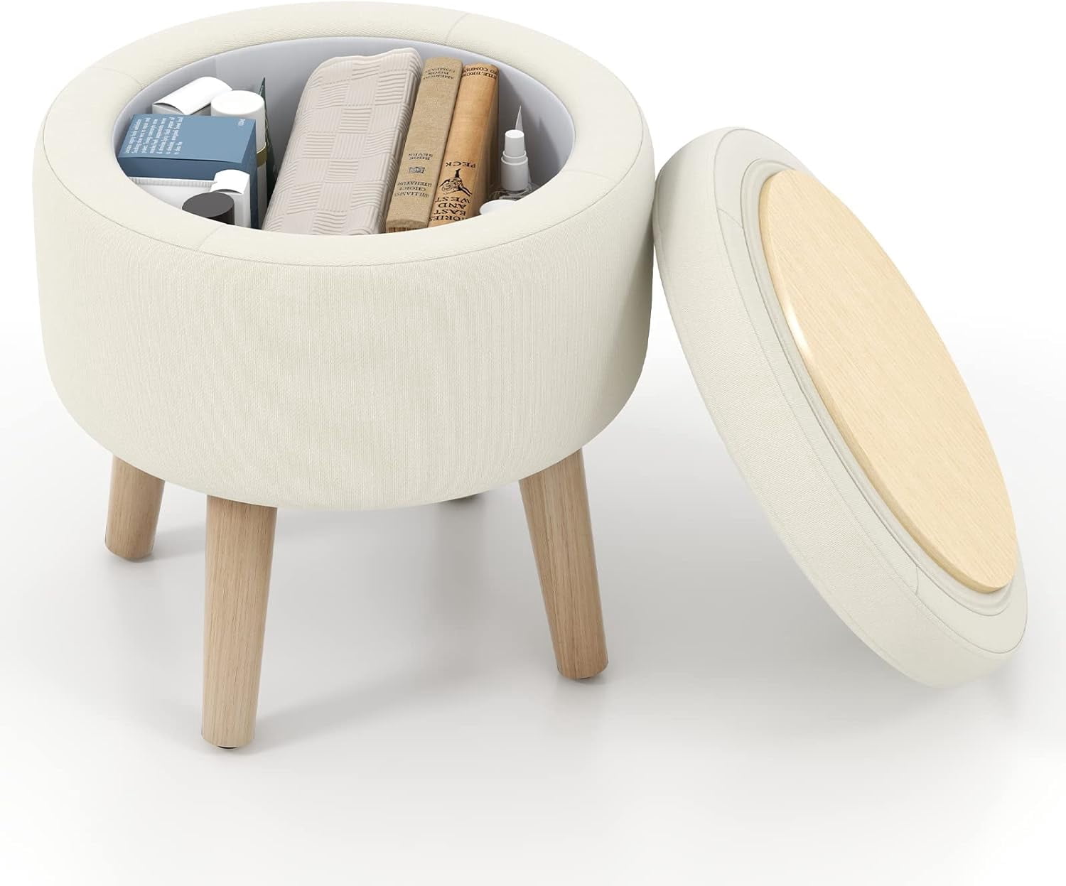 Giantex Storage Ottoman Foot Rest - Round Ottoman Coffee Table Top ...