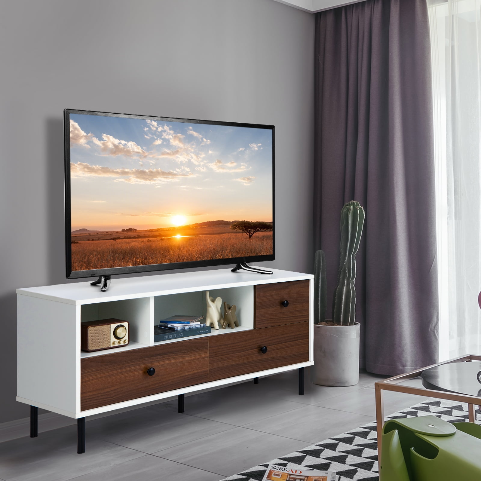 Giantex TV Stand for TV up to 50", Entertainment Center w/3 Drawers & 2 ...
