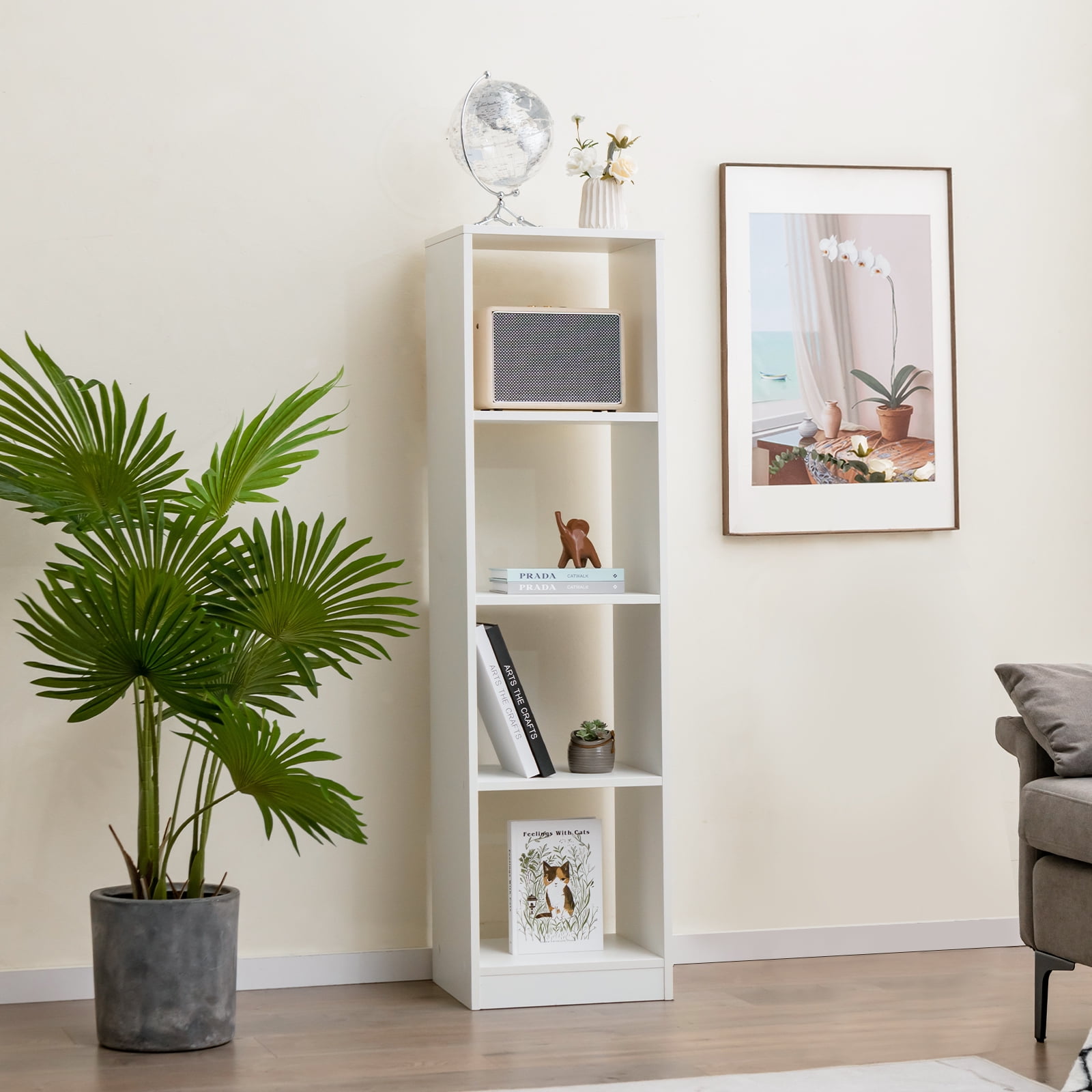 Giantex, Tall 4 Cube Bookcase, 15''x13''x56'', Narrow Corner Storage ...