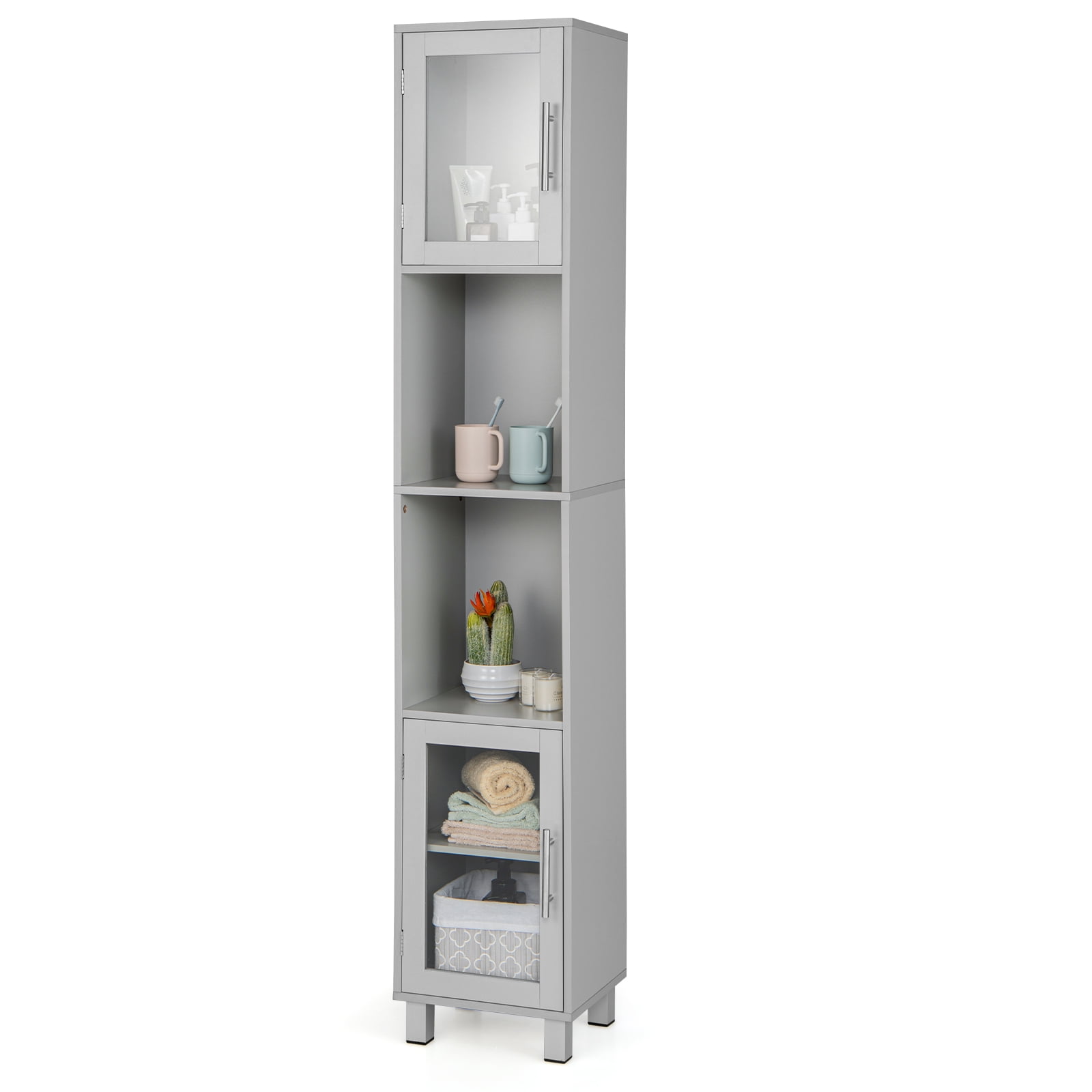 Giantex Tall Bathroom Storage Cabinet, Freestanding Slim Tower Cabinet ...