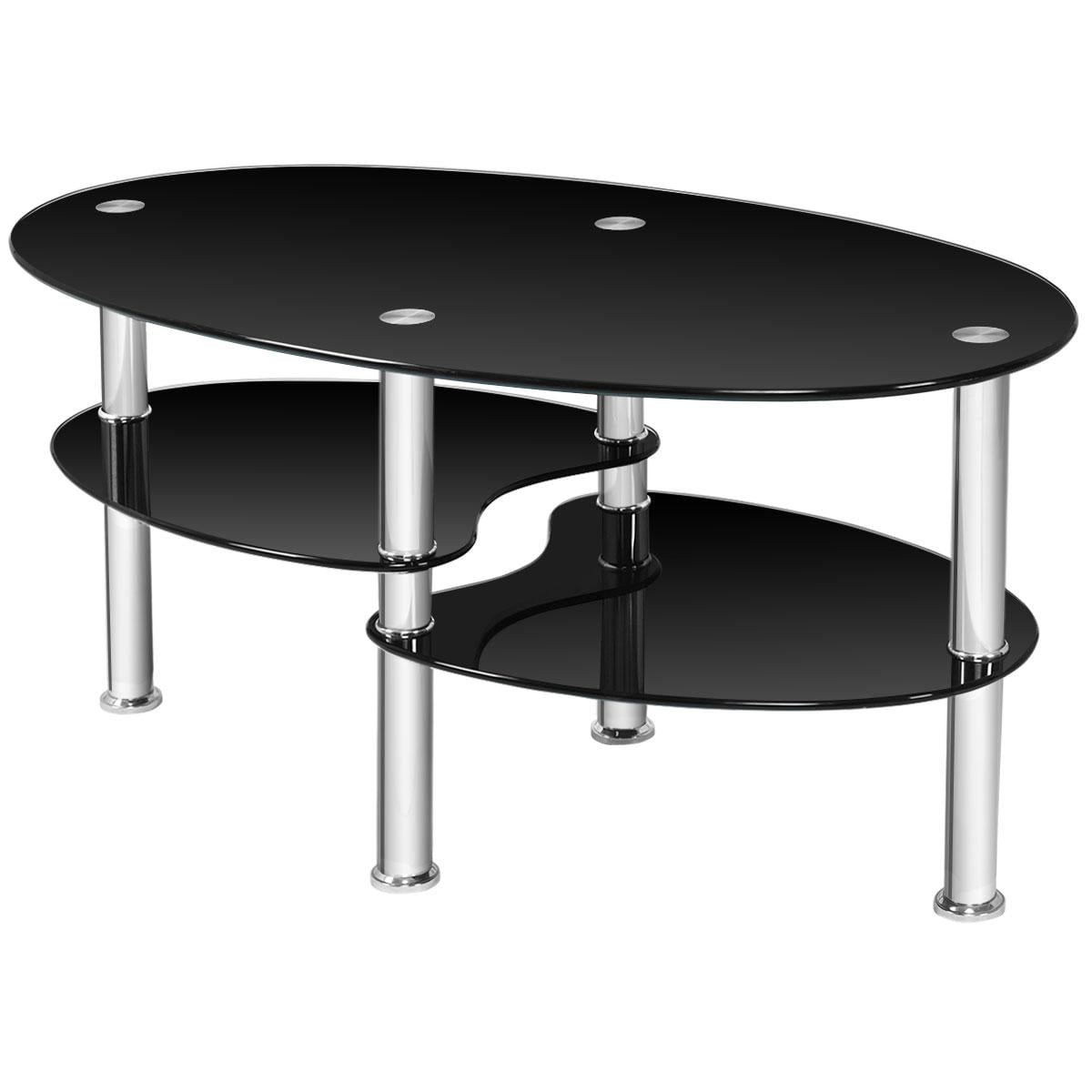 Giantex Tempered Glass Coffee Table, Oval 3-Tier Steel Tea Table w ...