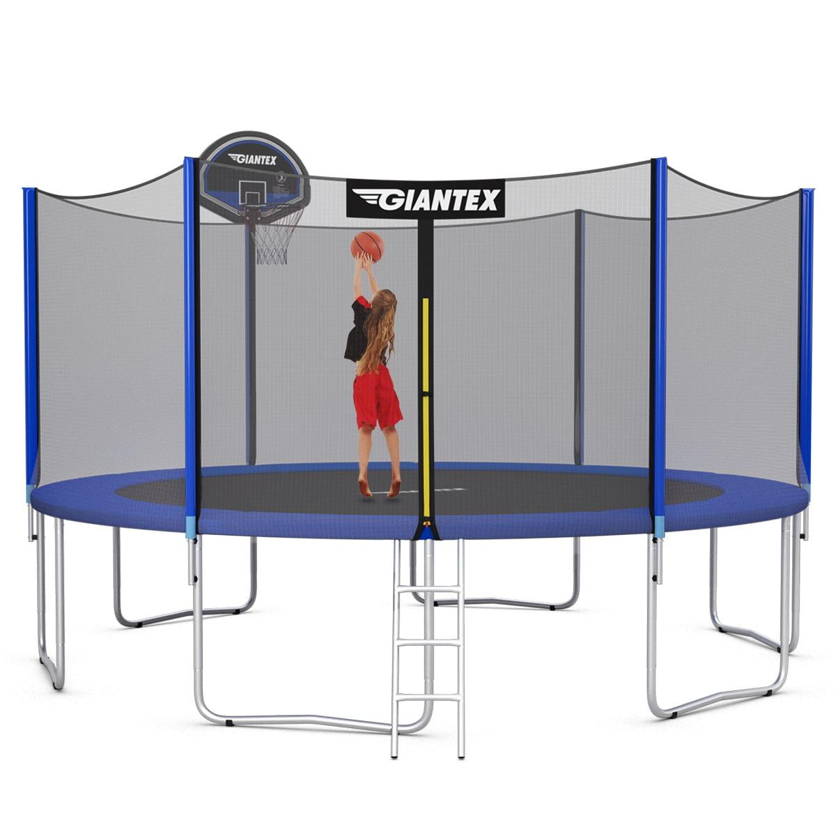 Giantex Trampoline, 16Ft Enclosed Trampoline w/Basketball Hoop, Ladder, Safety Enclosure Net ...