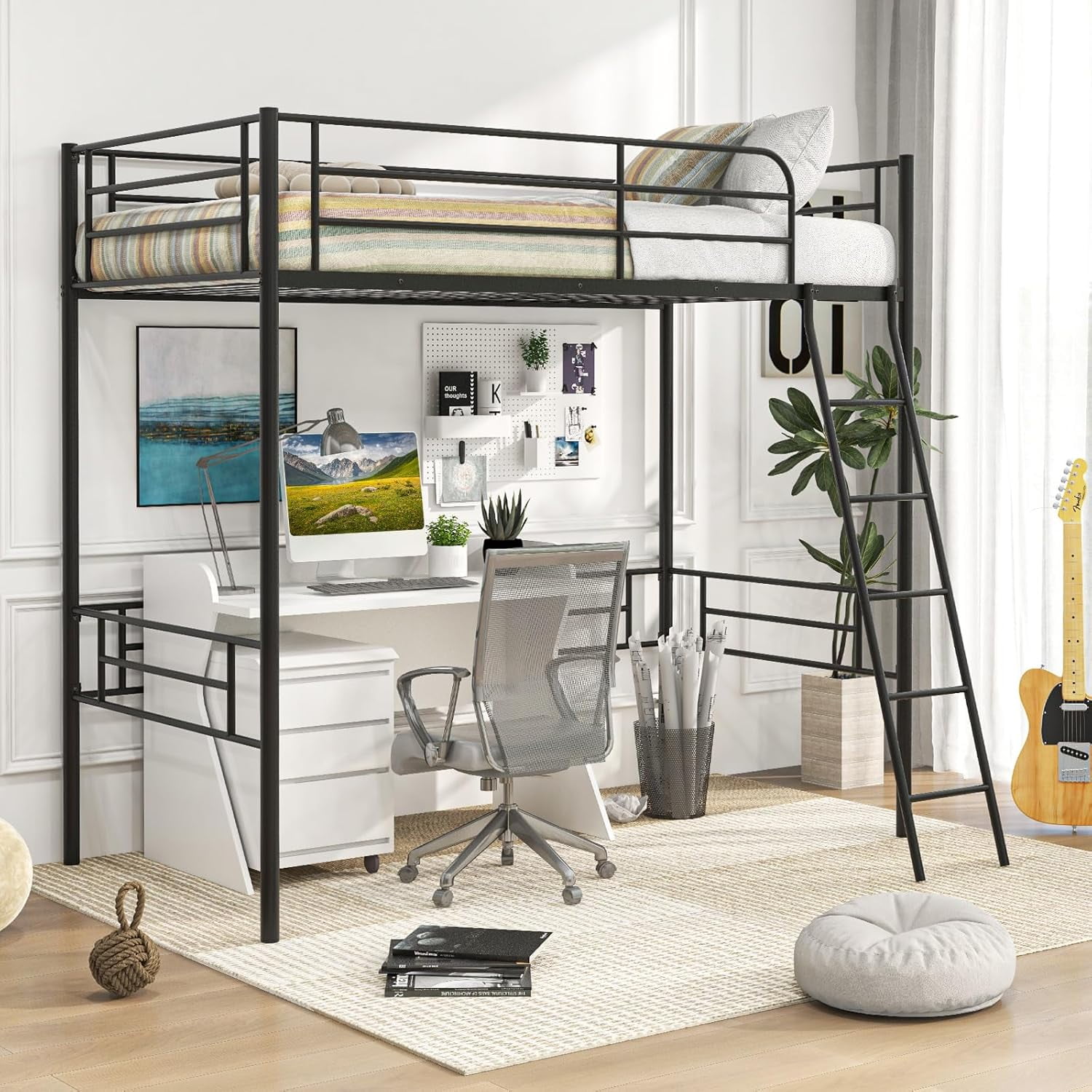 Giantex Twin Size Loft Bed, Metal Loft Bed Frame with Ladder & Safety ...