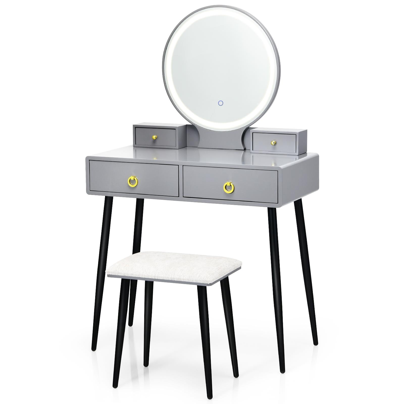 Giantex Vanity Table Set w/3 Color Dimming Lighted Mirror, Makeup ...