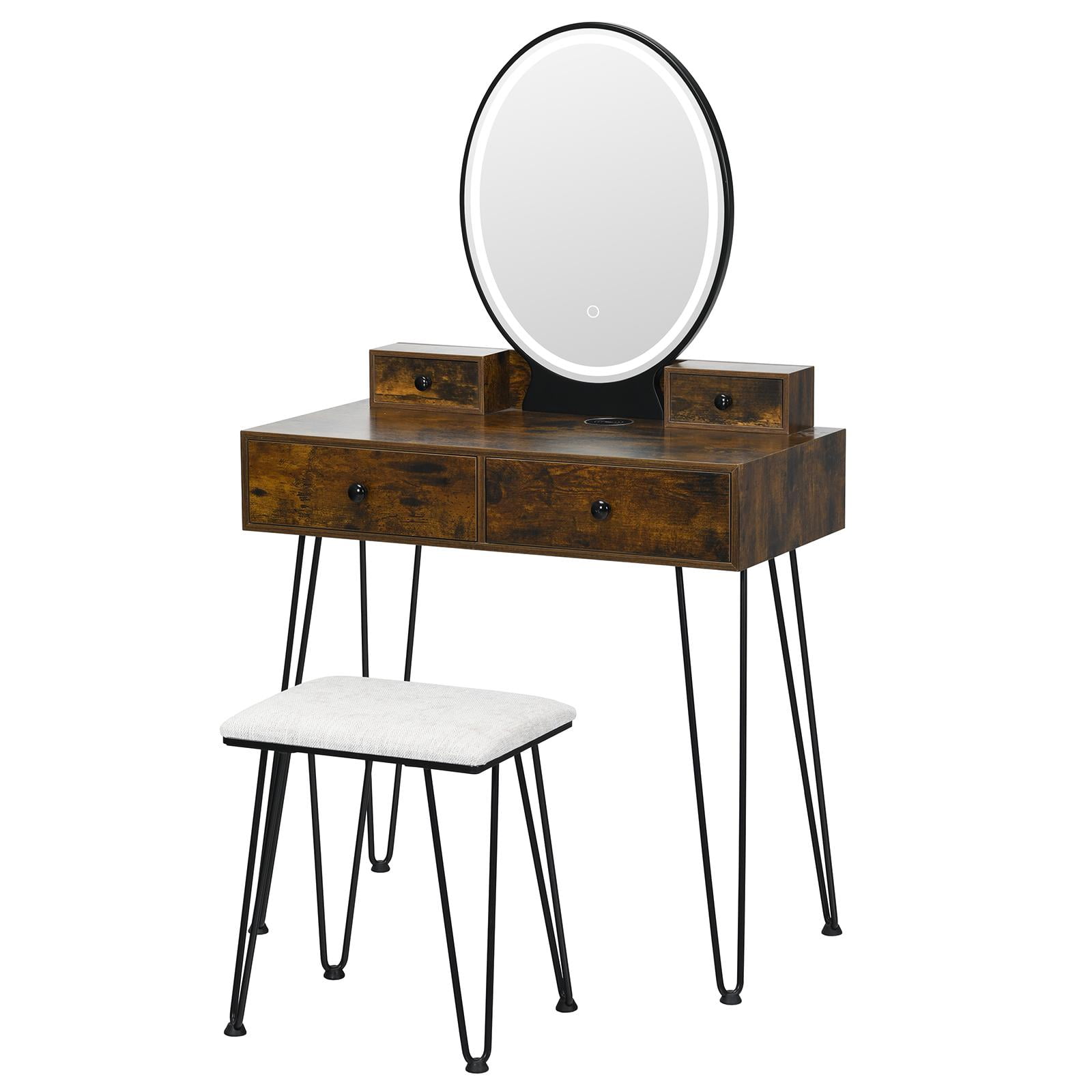 Giantex Vanity Table Set w/ 3-Color Lighted Mirror, Makeup DeskDressing ...
