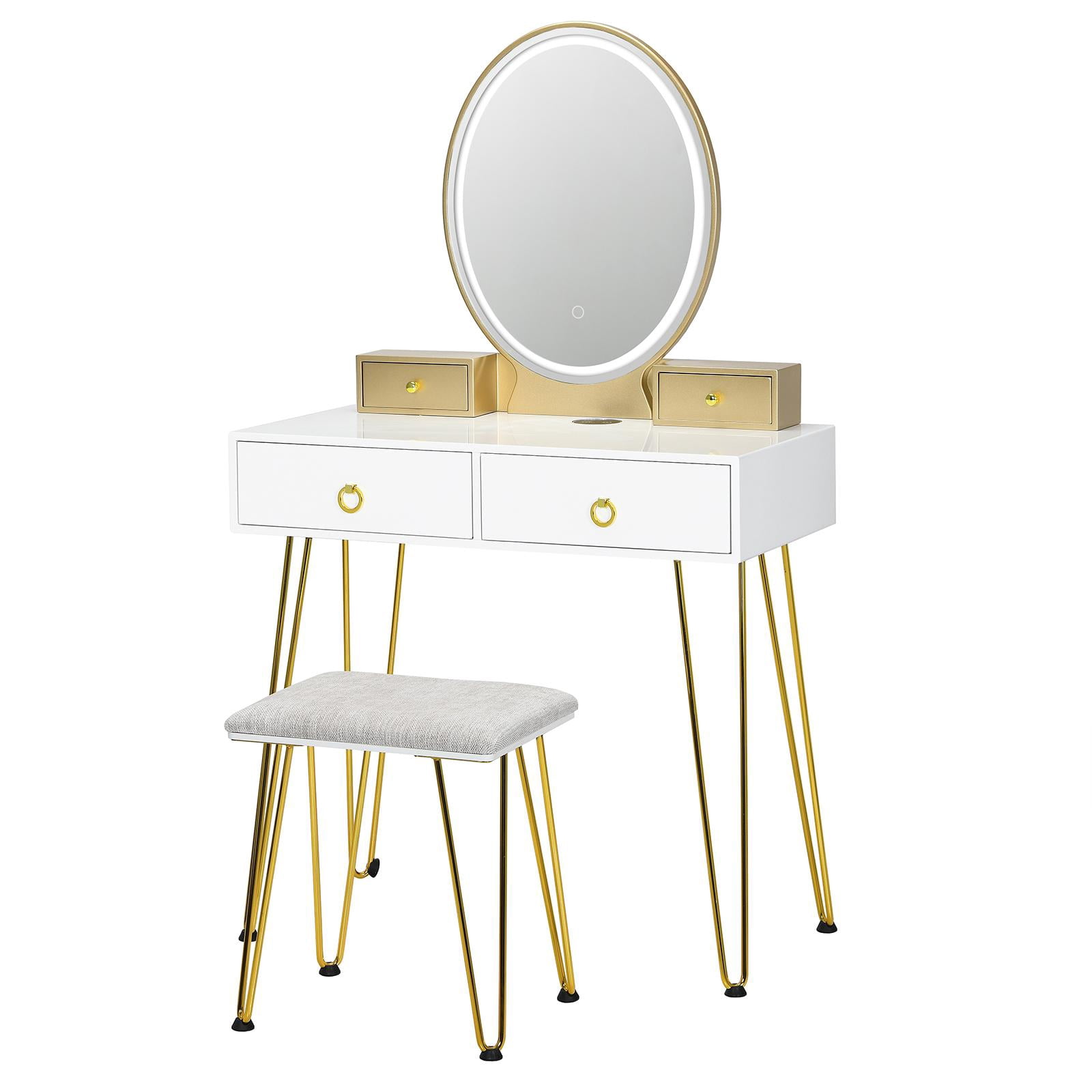 Giantex Vanity Table Set w/ 3-Color Lighted Mirror, Makeup DeskDressing ...