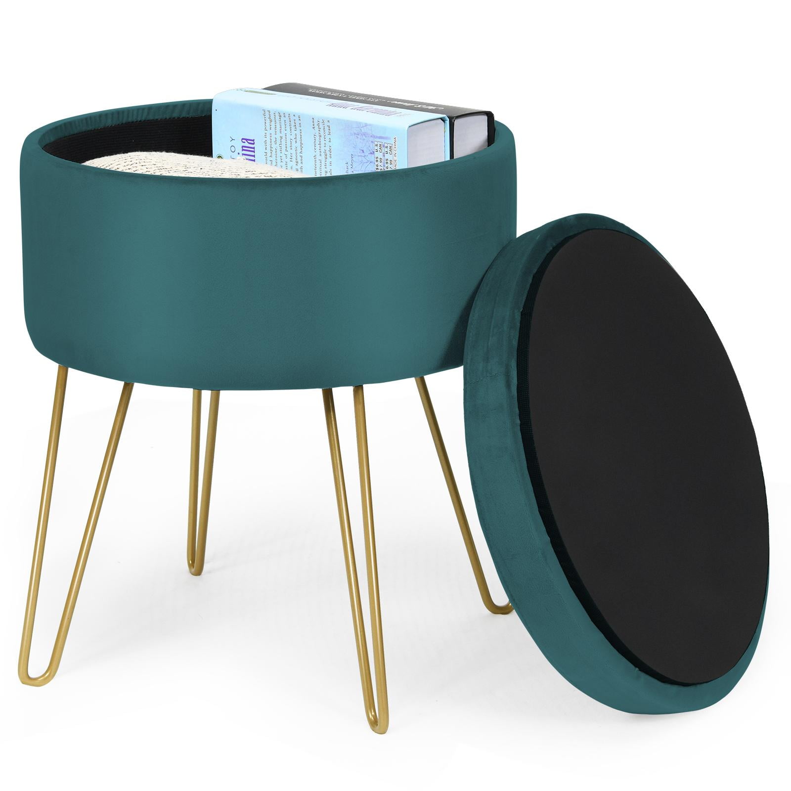 Giantex Velvet Round Storage Ottoman, Stool Seat w/Removable Lid, Green ...