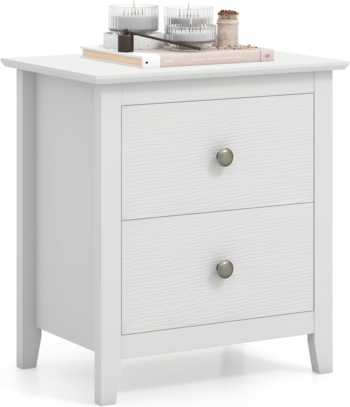 Giantex White Nightstand, Modern 2 Drawers Night Stand with Handles ...