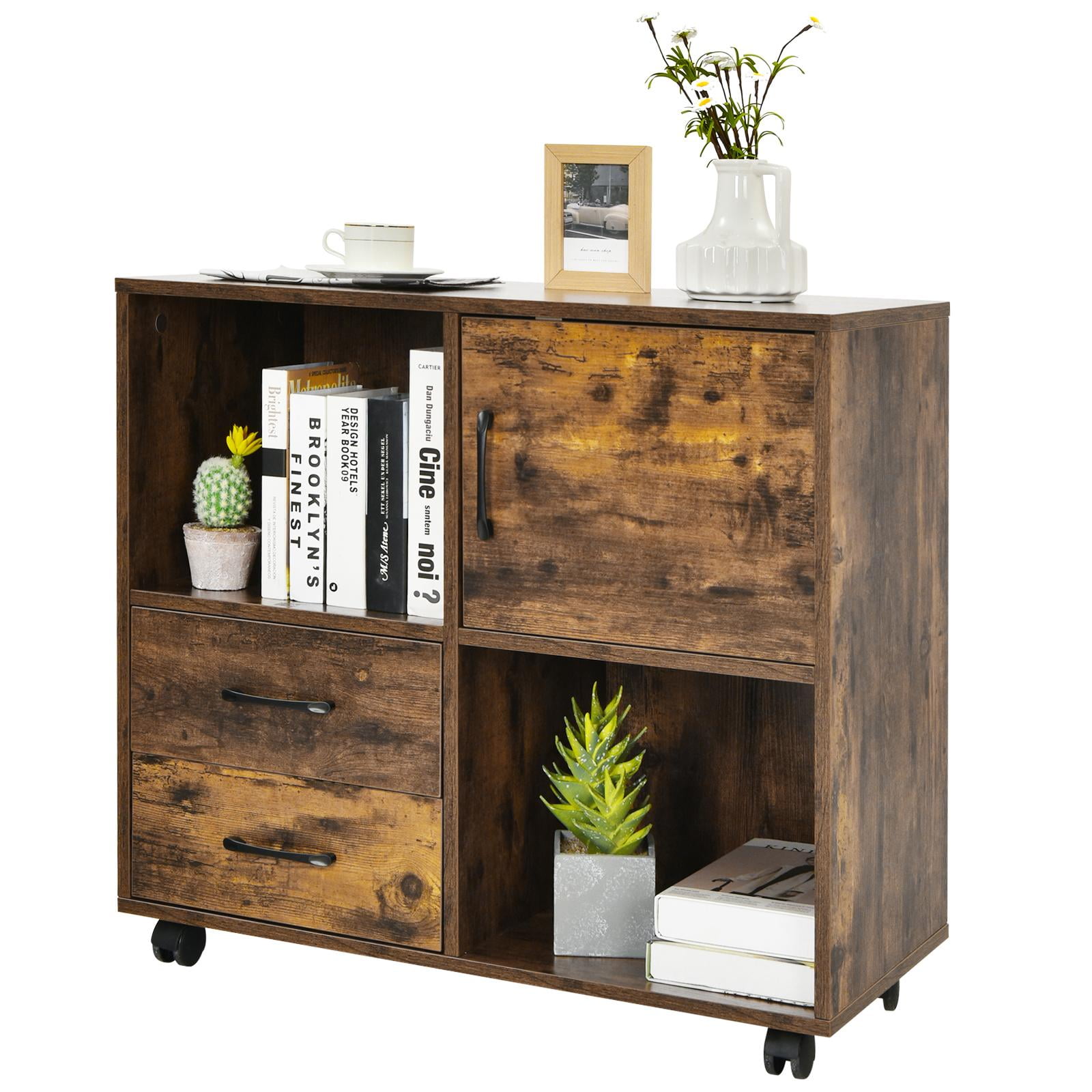 Giantex White Storage Cabinet, Mobile Lateral Filing Cabinet w.Drawers ...
