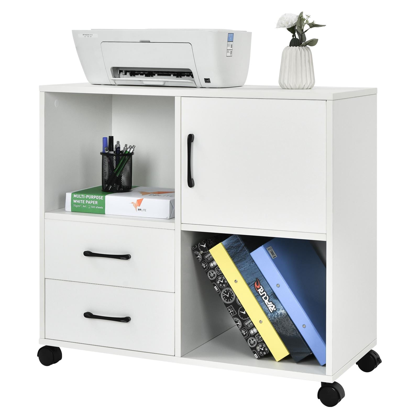 Giantex White Storage Cabinet, Mobile Lateral Filing Cabinet w.Drawers ...