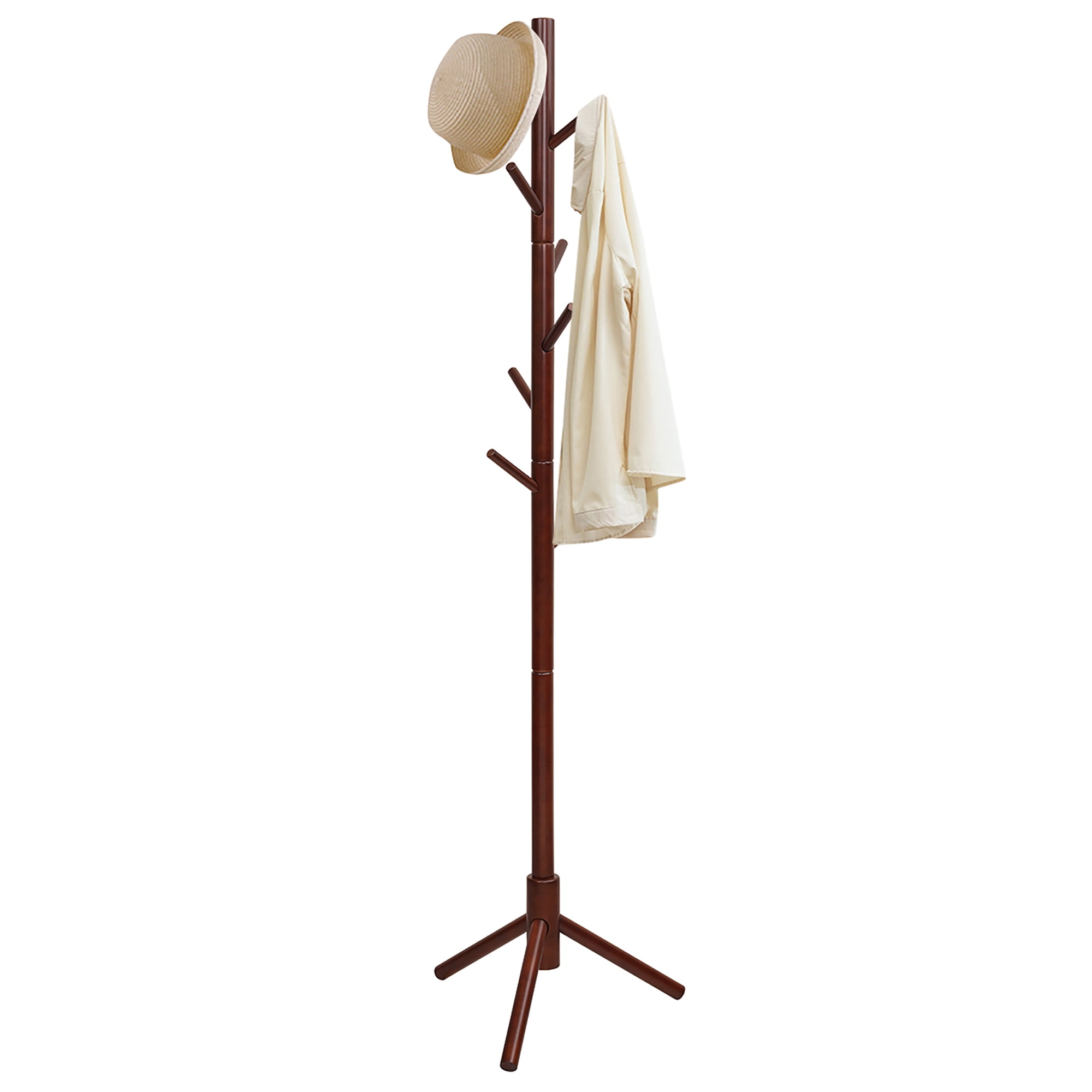 Giantex Wooden Coat Rack Standing, Coat Tree w/2 Adjustable Height ...