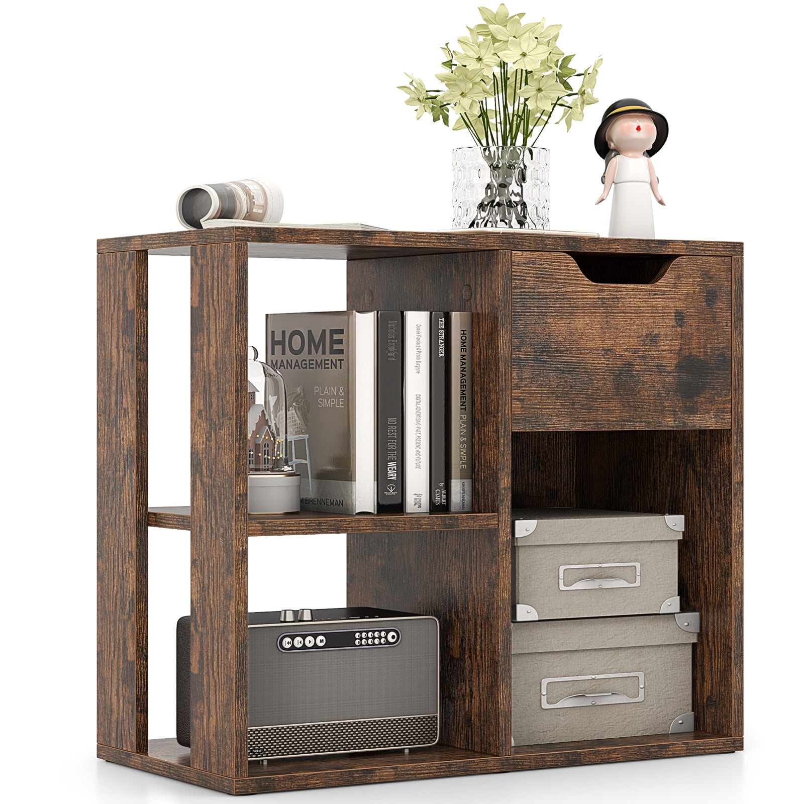 Giantex Wooden End Table, Sofa Side Table w/Drawer, Small Bedside Table ...