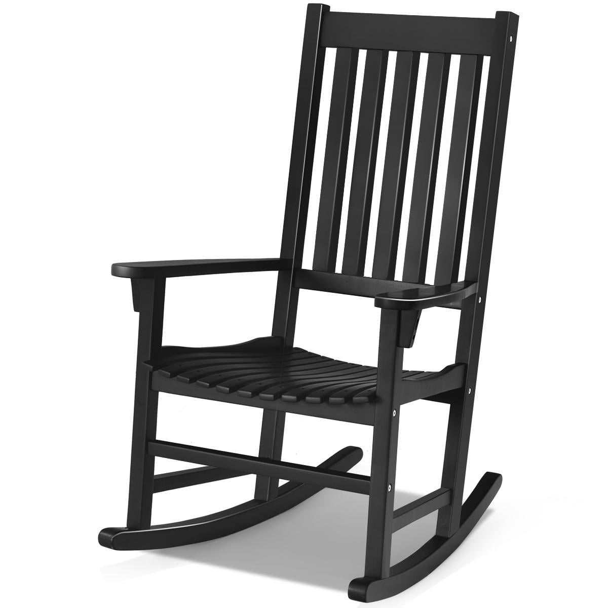 Giantex Indoor Outdoor Solid Wood Rocking Chair, High Back Slatted ...