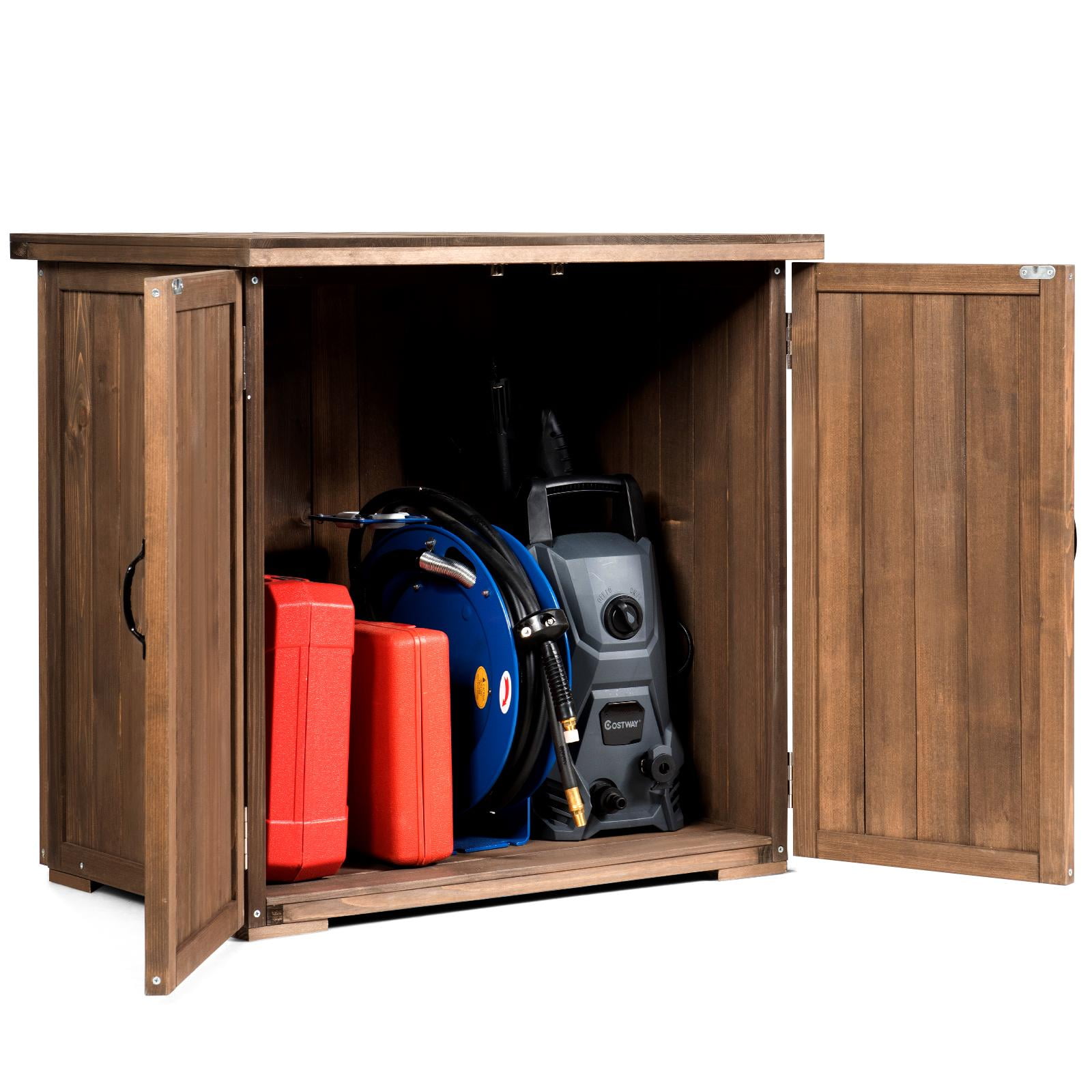 Giantex Outdoor Patio Wooden Storage Shed, Tool Storage Cabinet with ...